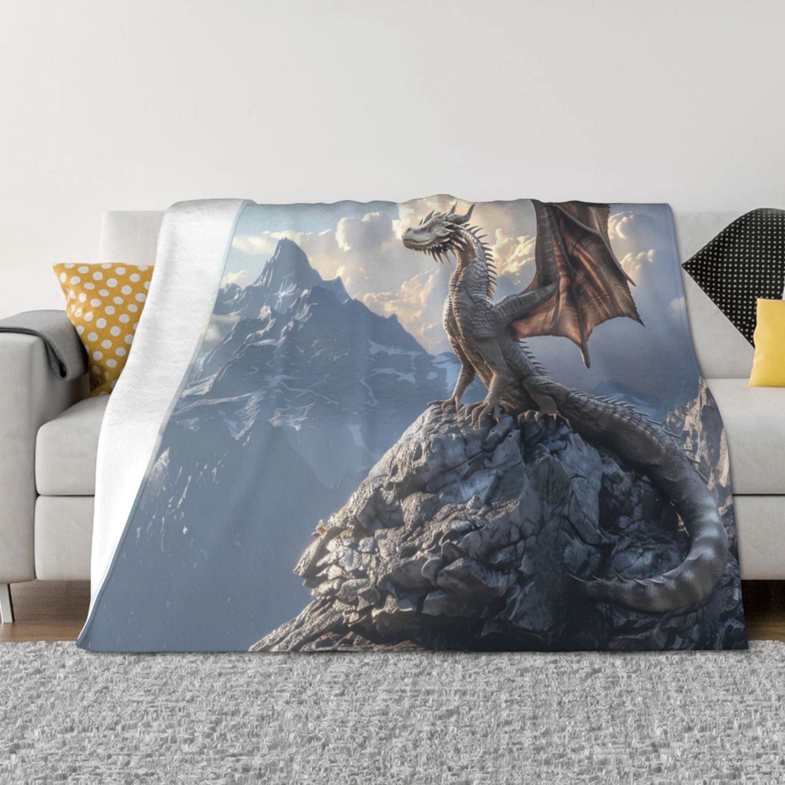 Throw Blanket for Couch - Silver Dragon Mountain Peaks Soft Comfy ...
