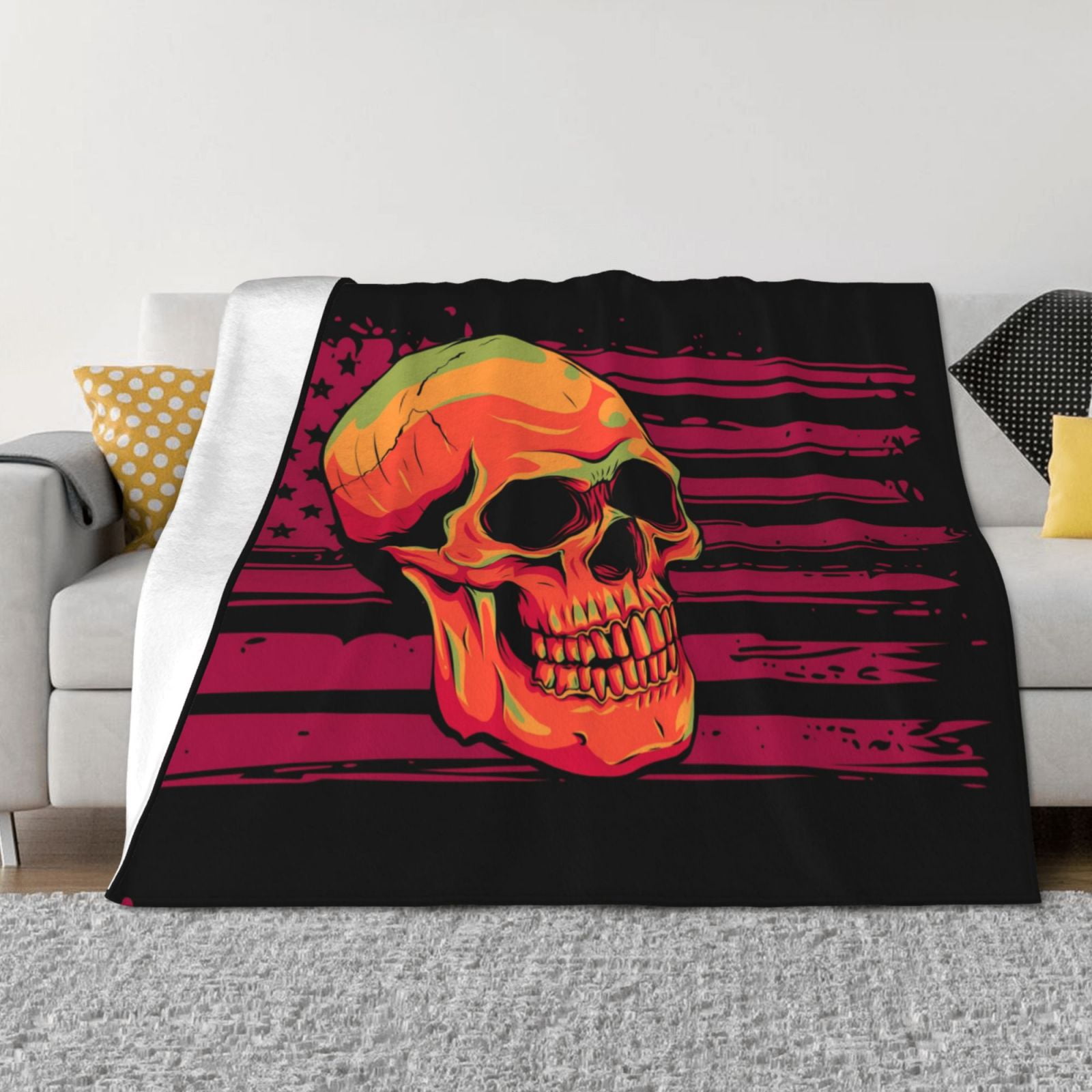 Throw Blanket for Couch - Skull And Flag Usa Super Soft Lightweight ...