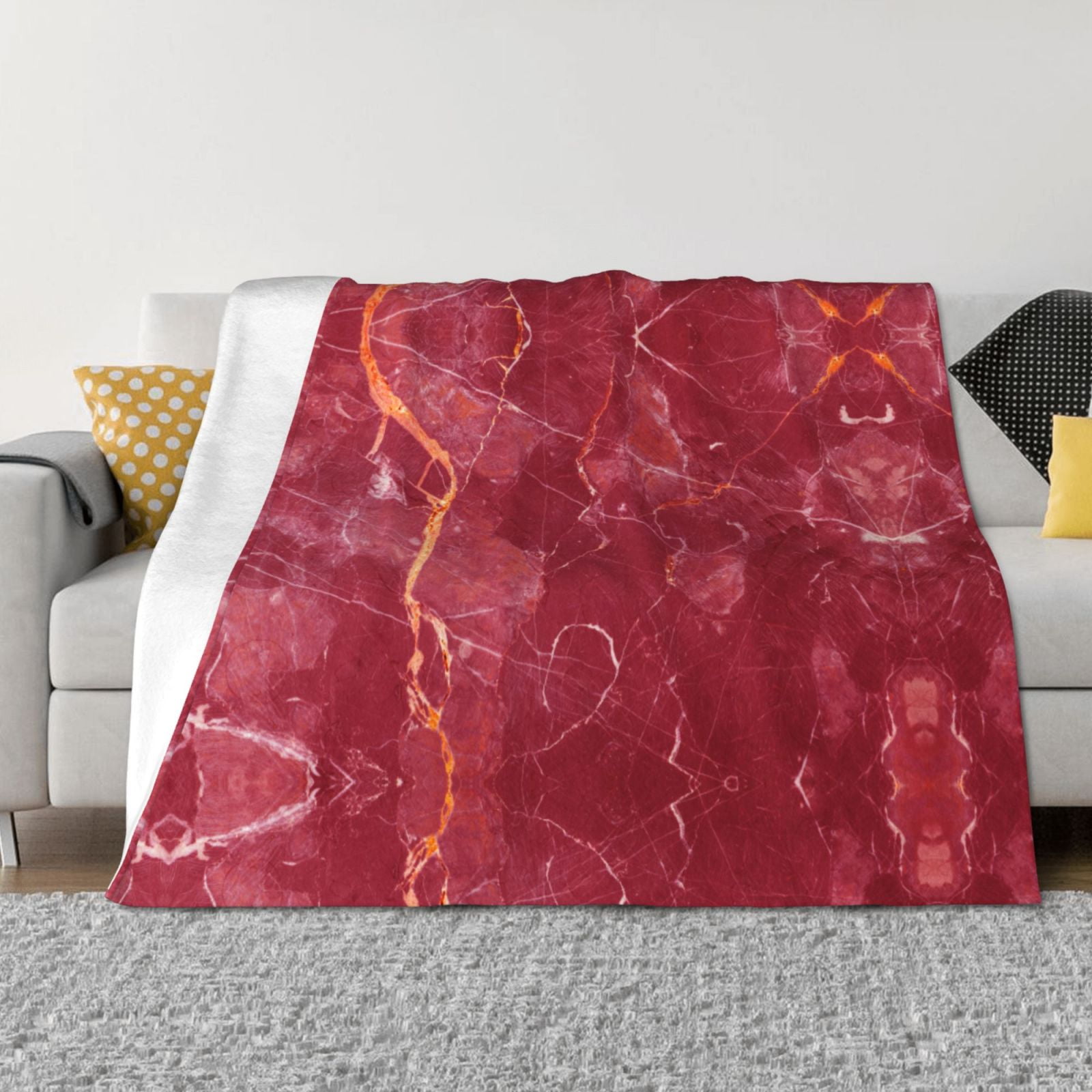 Throw Blanket for Couch Sofa and Bed, Abstract White Red Gold Marble ...