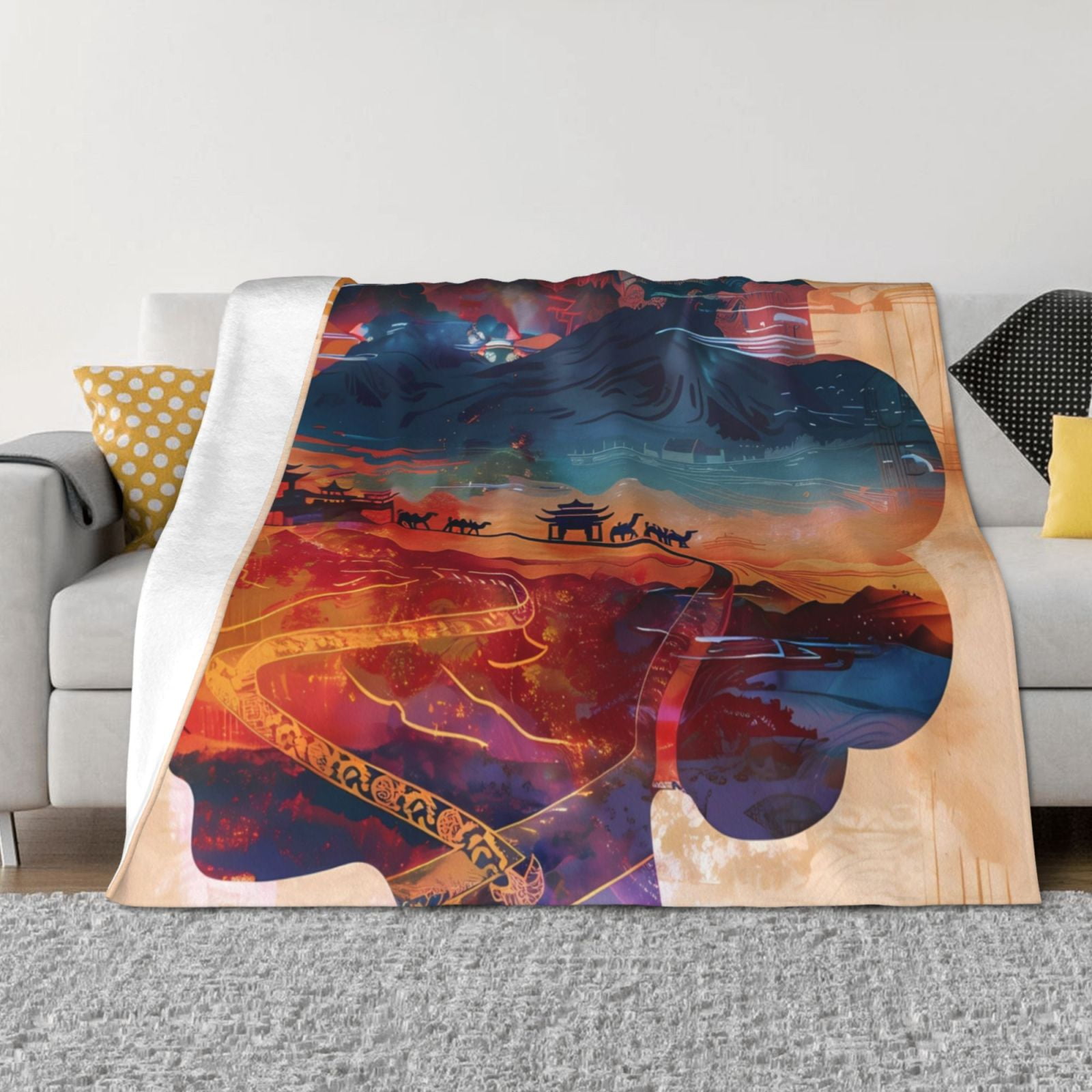 Throw Blanket for Couch Sofa and Bed, Cultural Silhouette Journey Soft ...