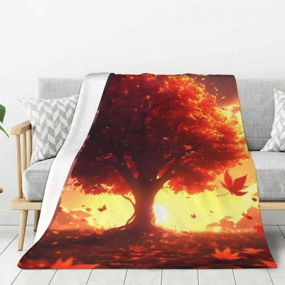 Throw Blanket for Couch Sofa and Bed - Golden Maple Sunset Tree Super ...