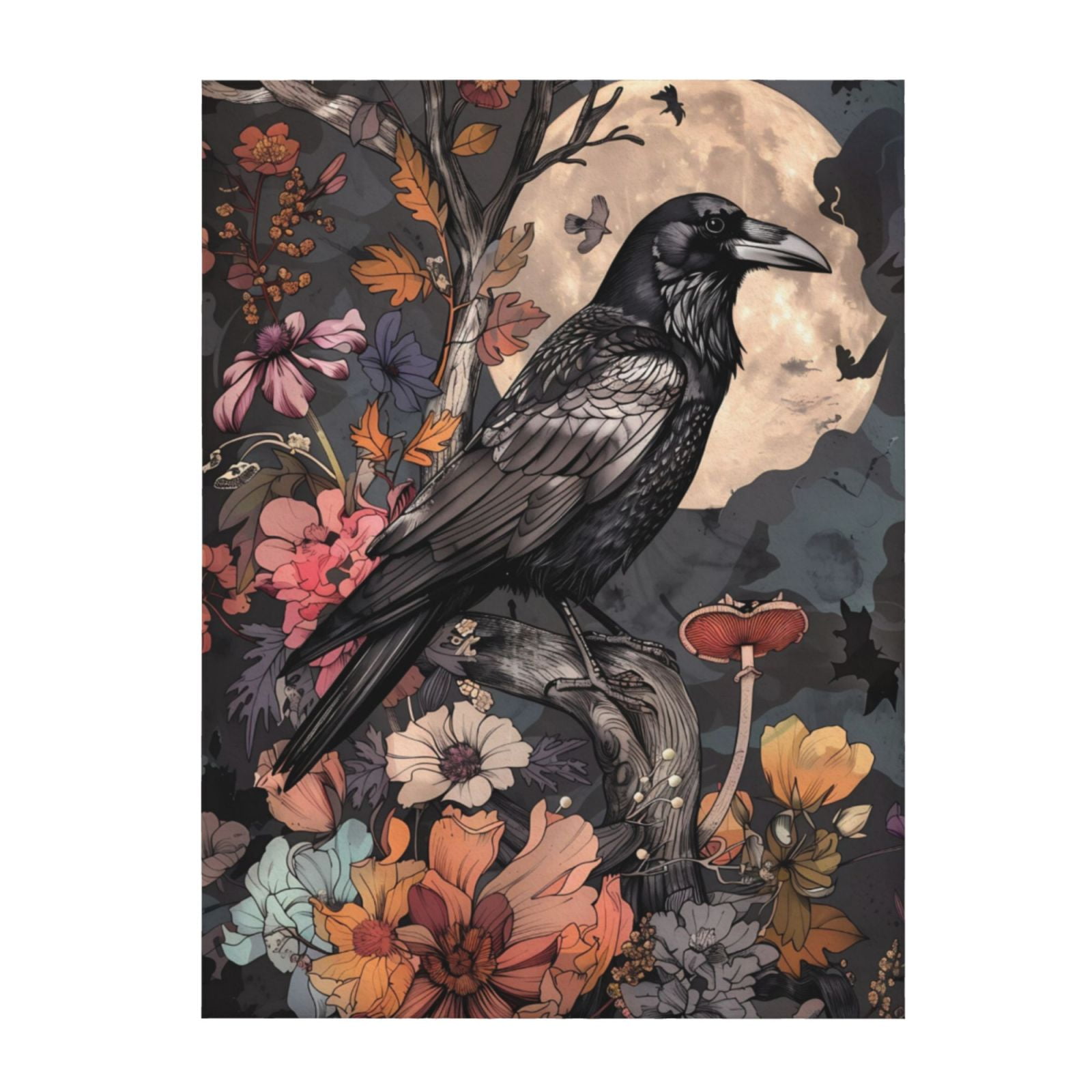 Throw Blanket for Couch Sofa and Bed, Moonlit Crow Blossoms Super Soft ...