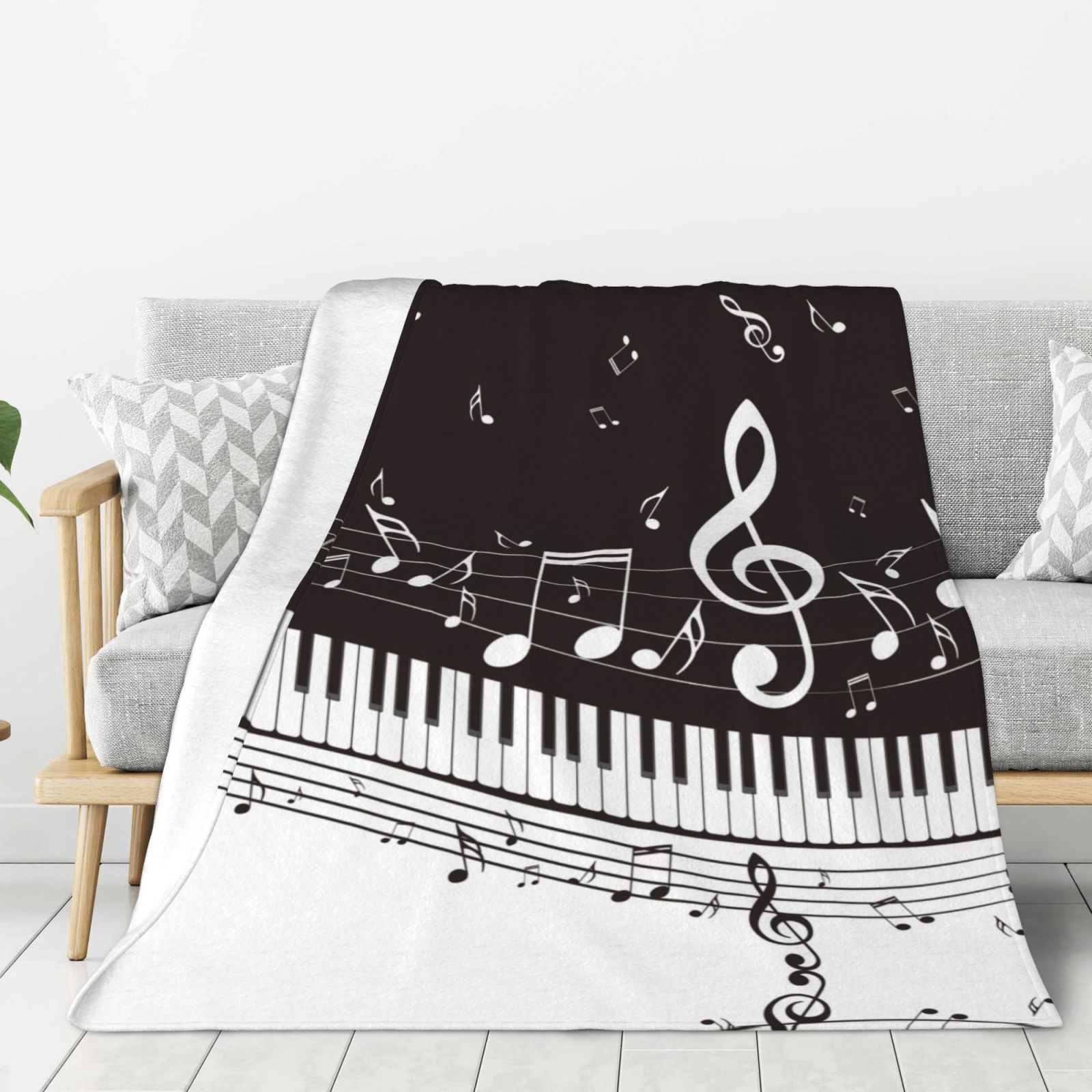 Throw Blanket for Couch Sofa and Bed, Piano Keys With Musical Notes ...