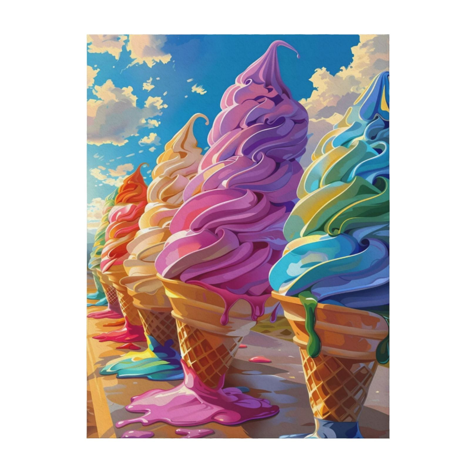 Throw Blanket for Couch Sofa and Bed, Rainbow Melting Ice Cream Super ...