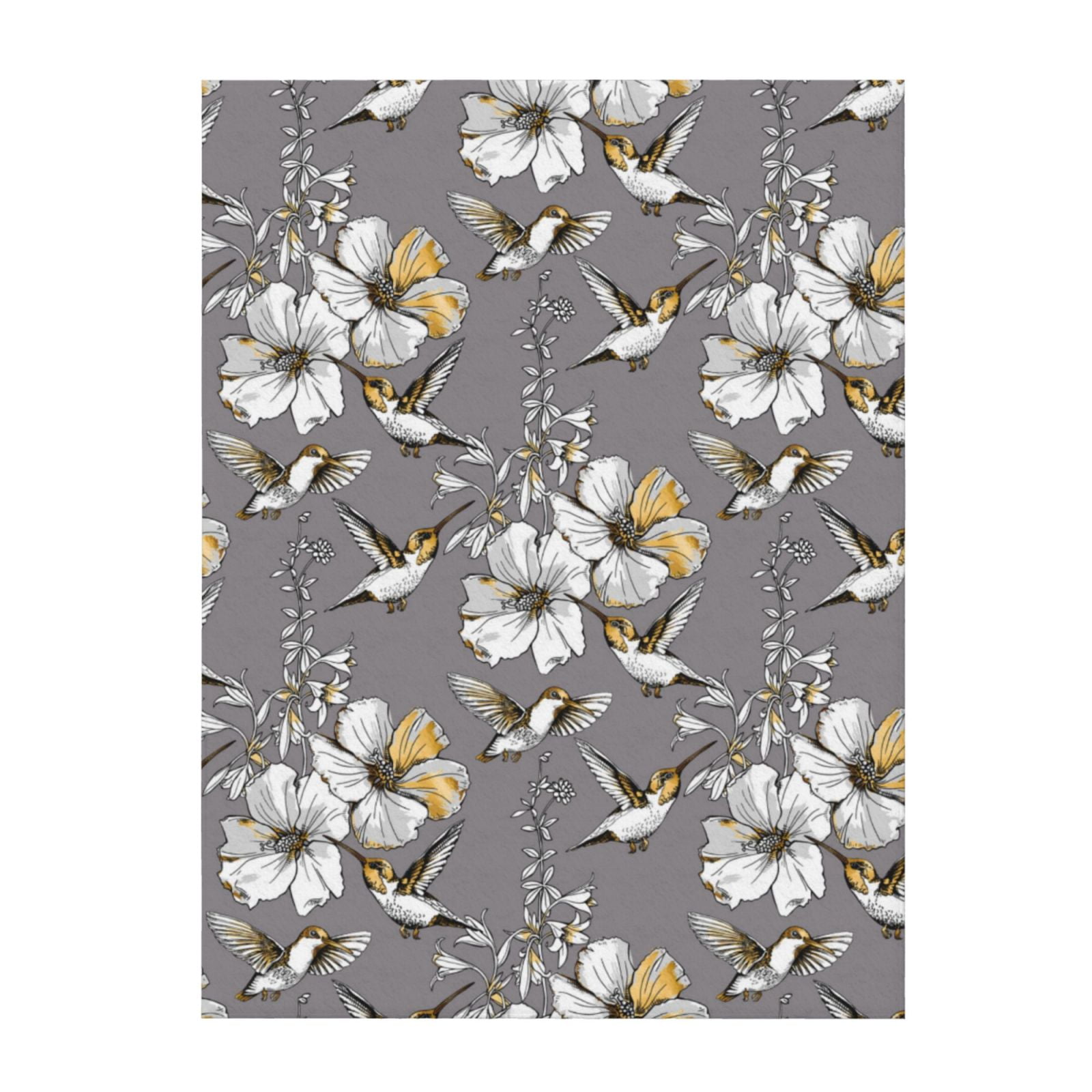 Throw Blanket for Couch Sofa Bed White Flowers Hummingbird Gray Soft ...