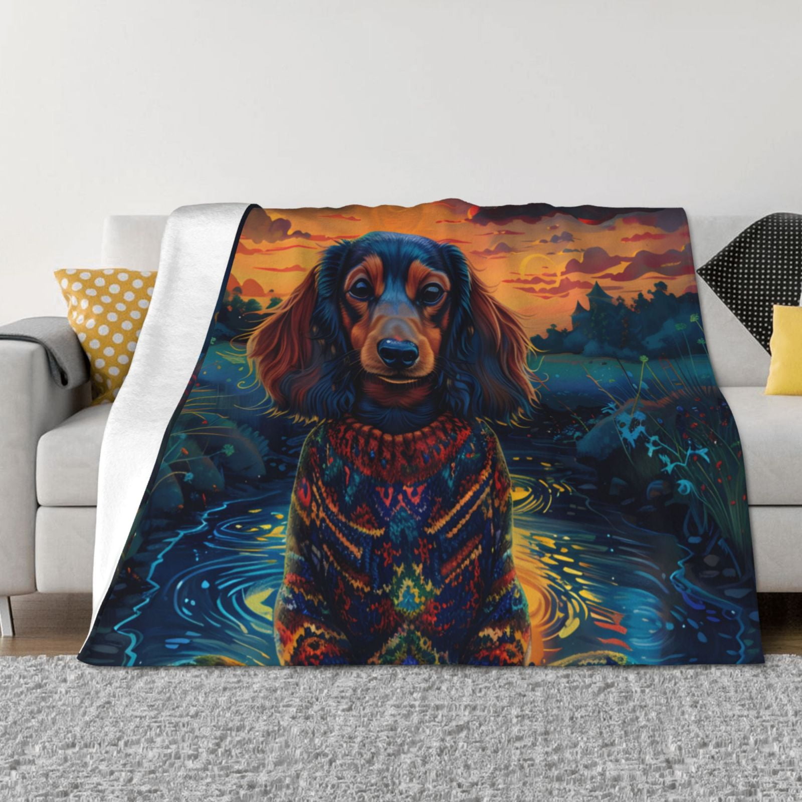 Throw Blanket for Couch - Starry Sky Meditating Dog Soft Comfy ...