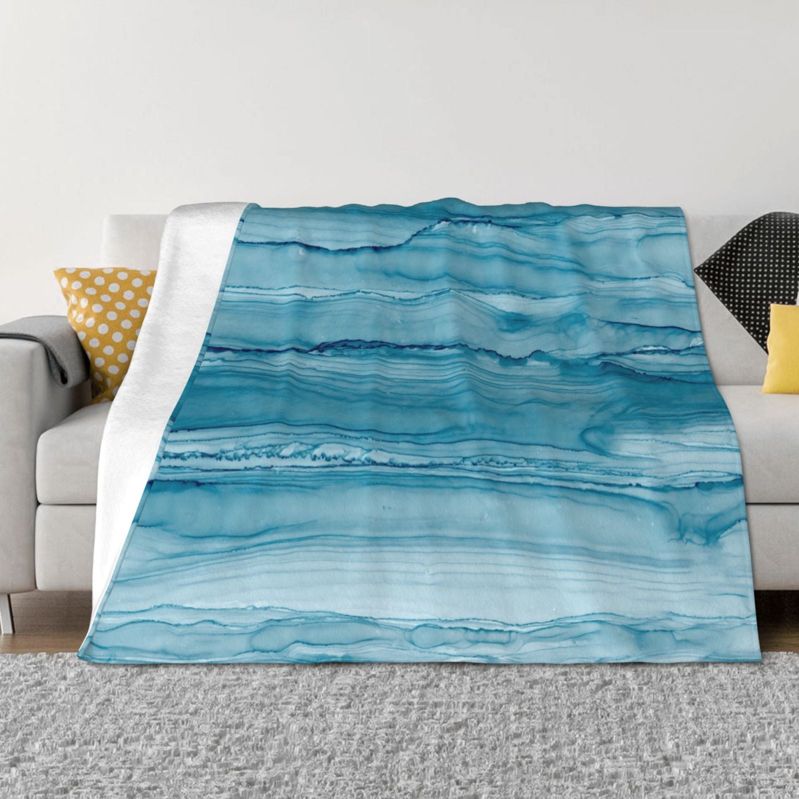 Throw Blanket for Couch - Teal Turquoise Fluid Stripes Soft Comfy ...