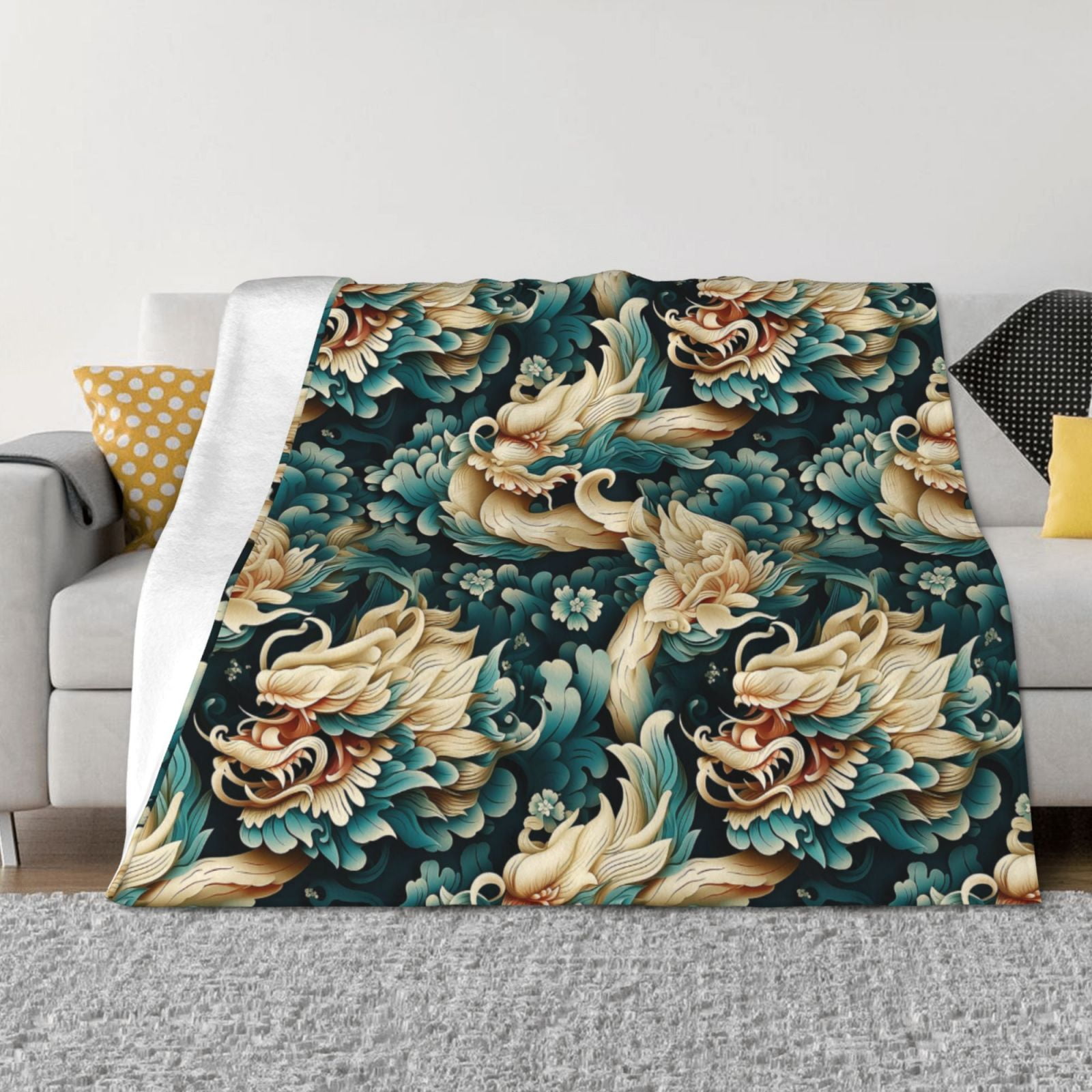 Throw Blanket for Couch - Traditional Clouds Dragon Soft Comfy ...
