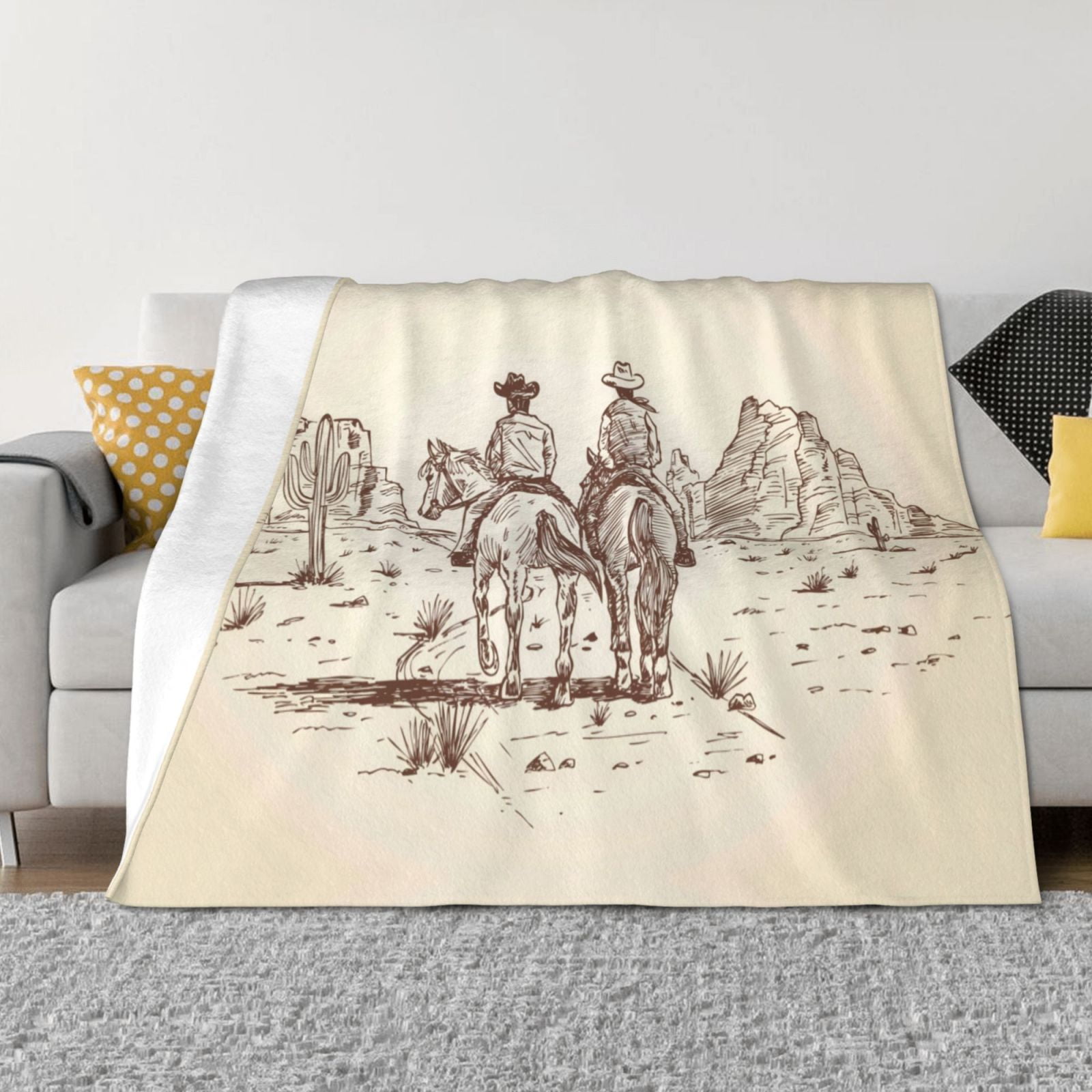 Throw Blanket for Couch - Two Cowboys Riding Horses In The Desert Super ...
