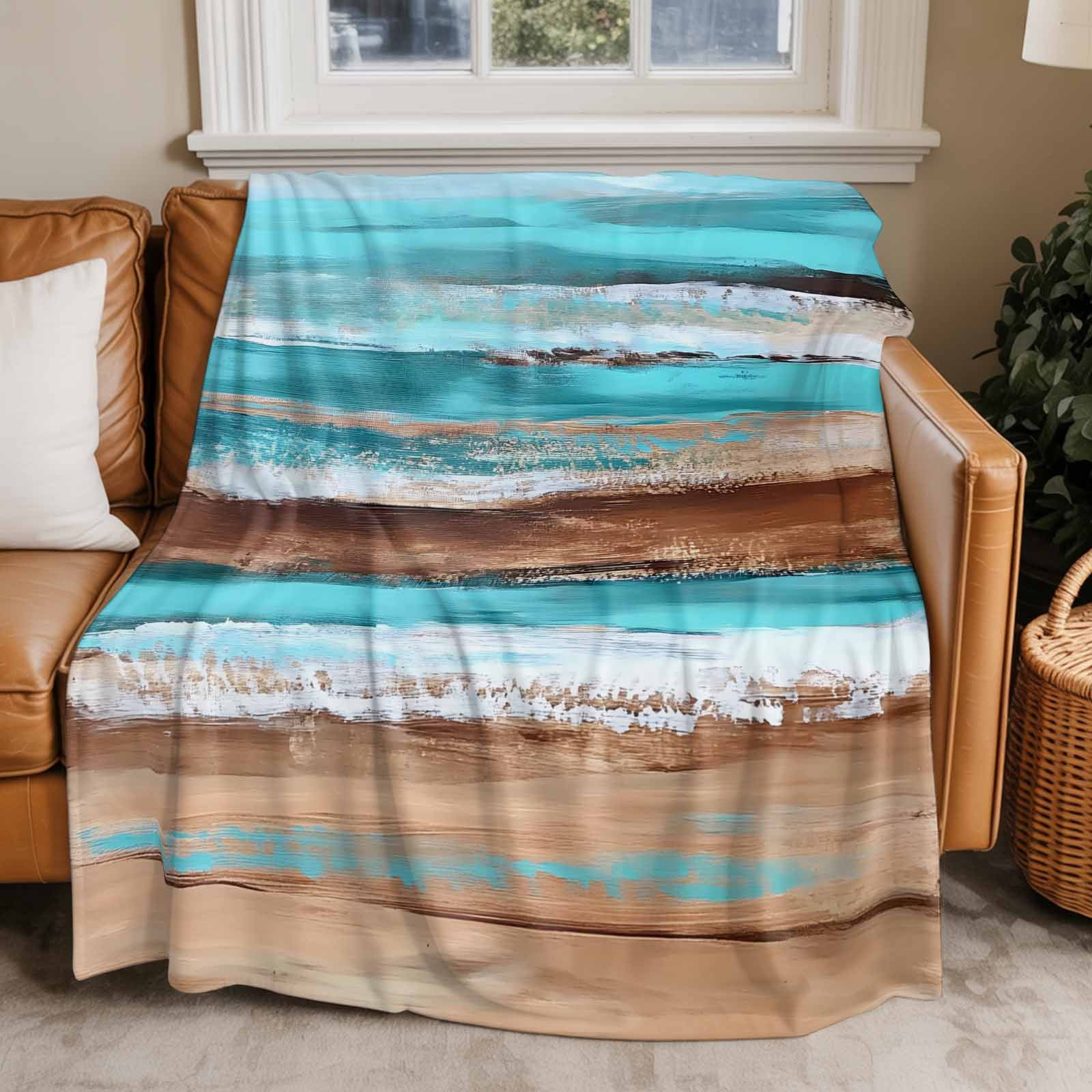 Throw Blanket for Couch Vintage Brown Turquoise Soft Fleece Flannel ...