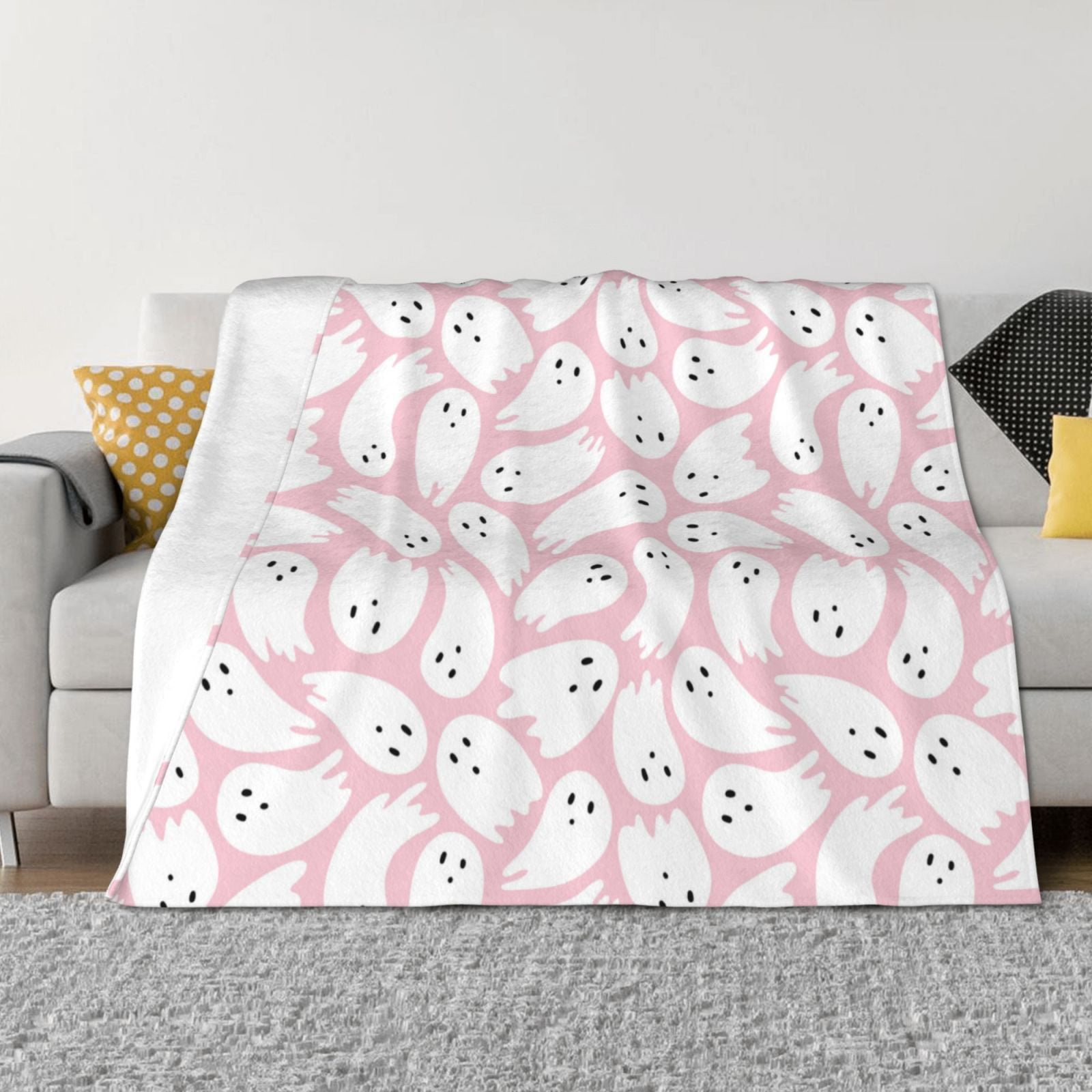 Throw Blanket for Couch - pink ghost halloween fun Soft Comfy ...