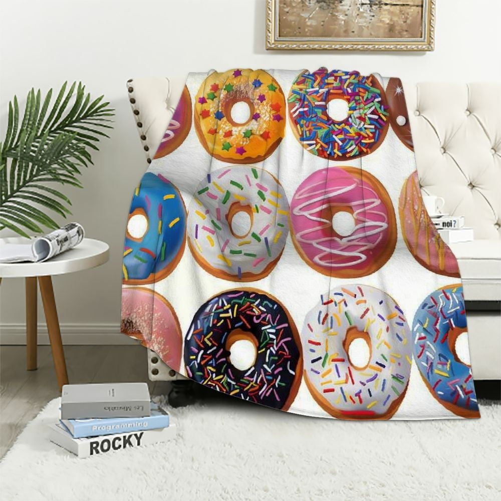 Throw Blanket Donut Doughnut Cartoon Pink Flannel Soft Cozy Fluffy ...