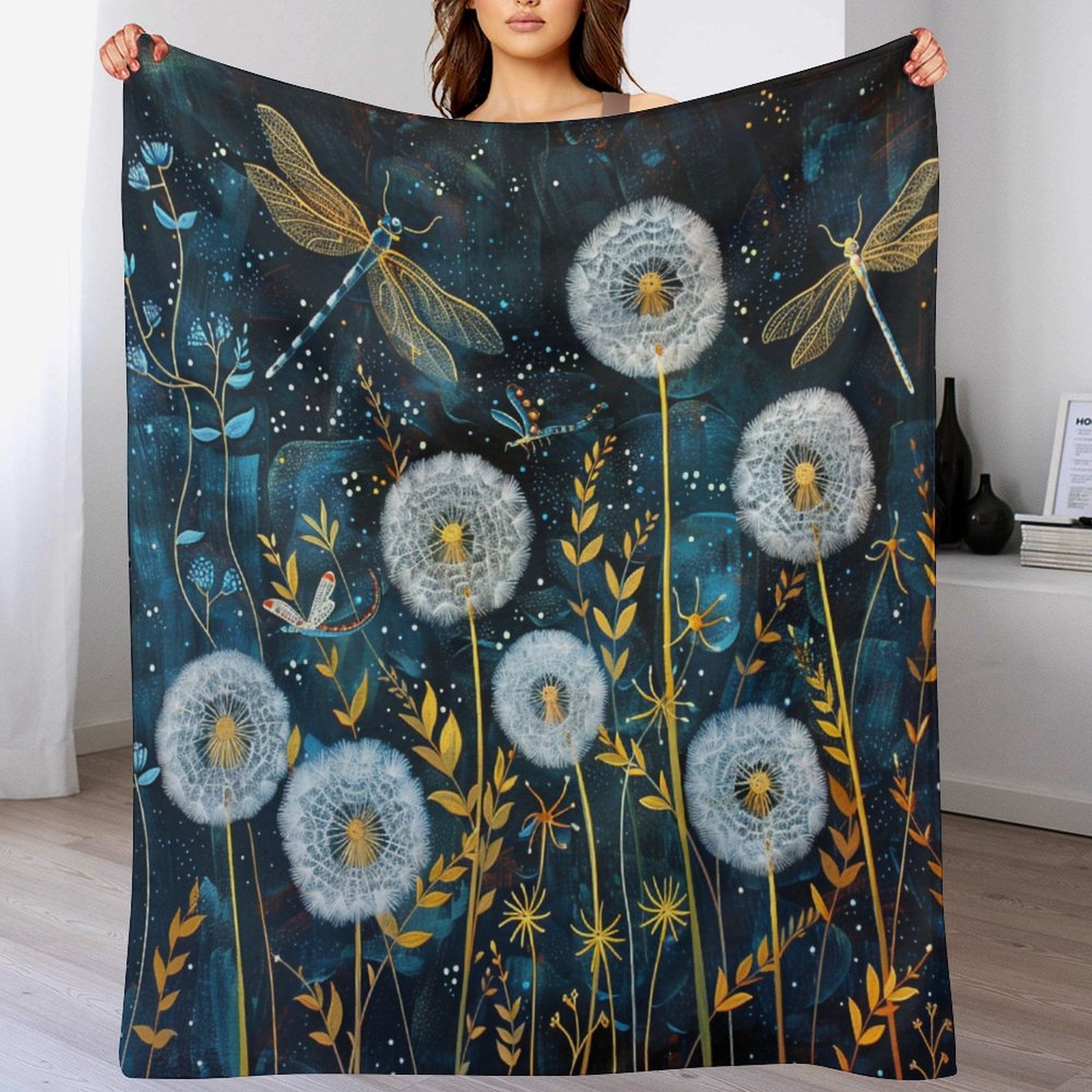 Throw Blanket Elegant Dandelions And Dragonflies Home Decor Warm And ...