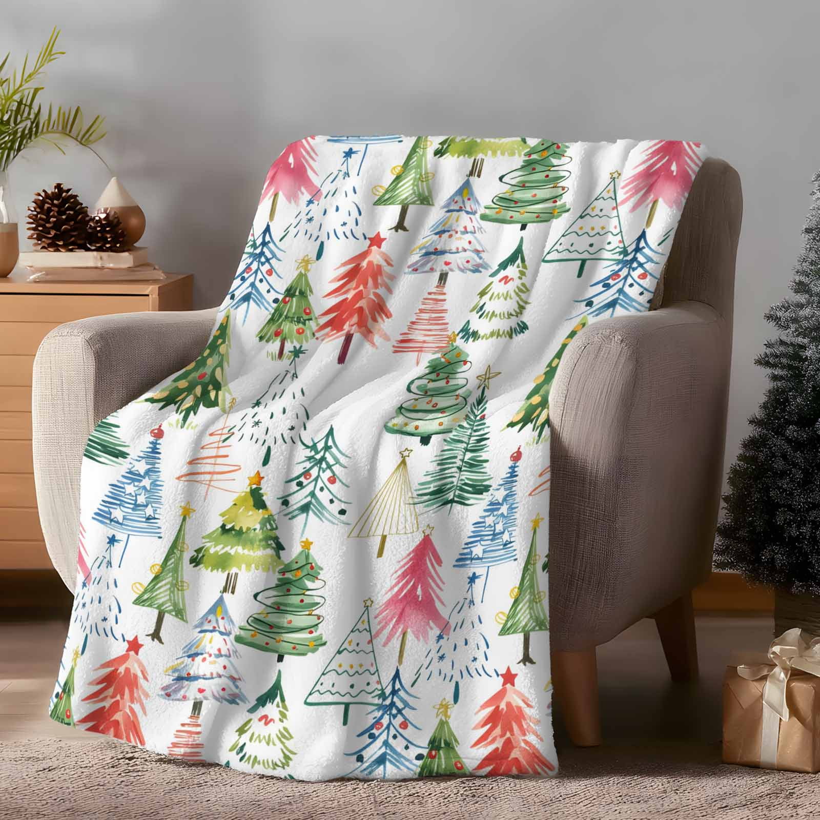Throw Blanket Fleece Throw Blanket 40x50in, Christmas Tree Colorful ...