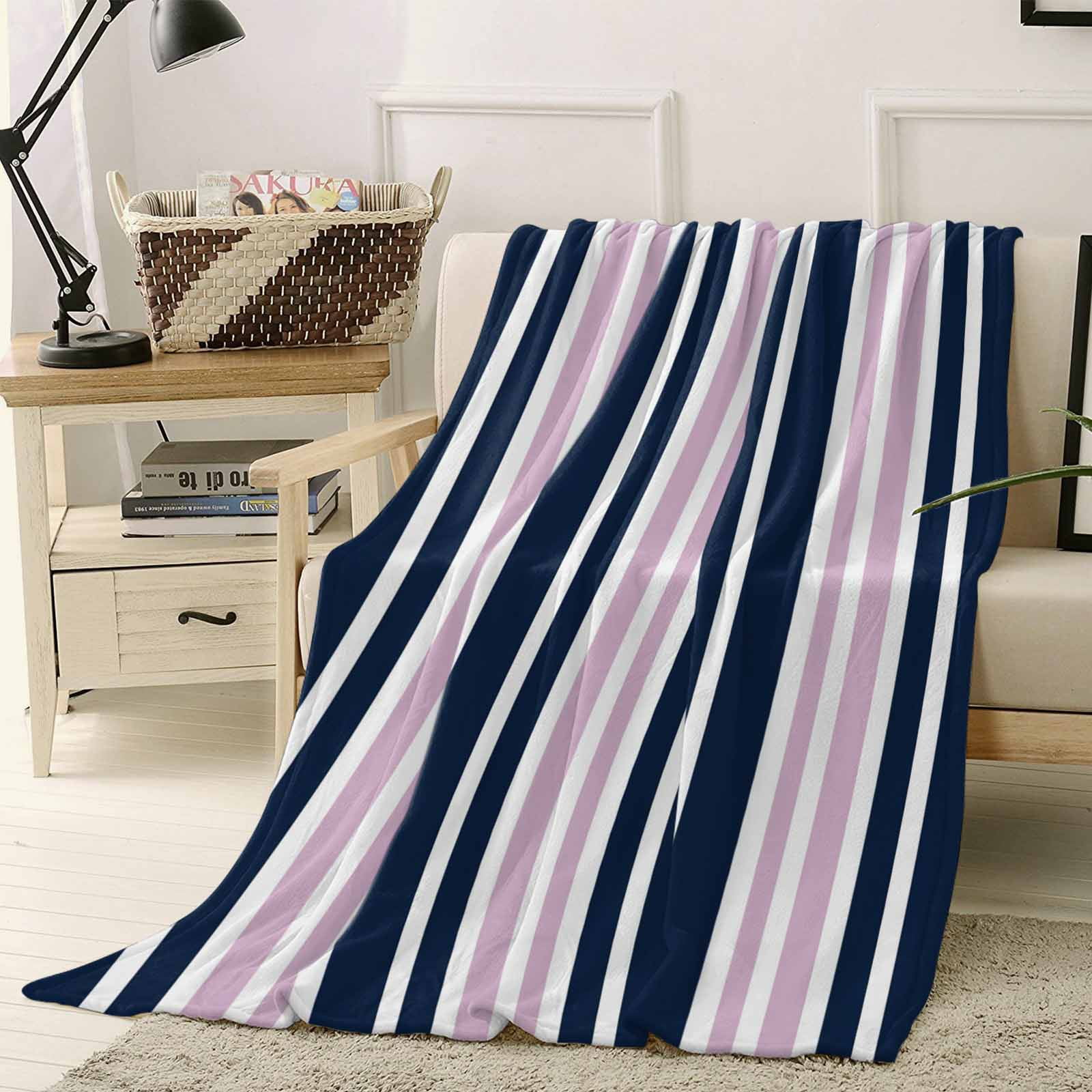 Throw Blanket Fleece Throw Blanket 40x50in, Dark Blue Pink Striped Line ...