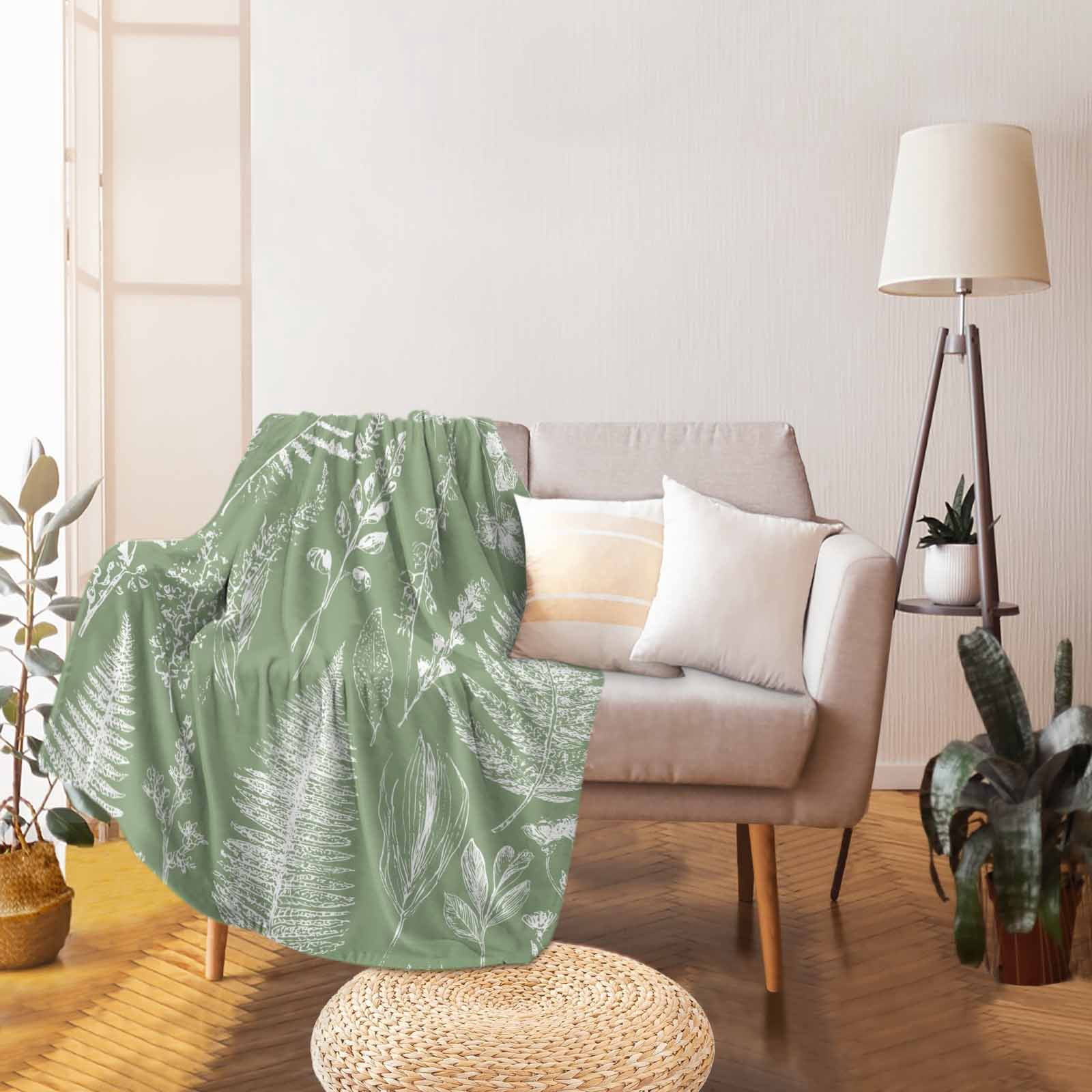 Throw Blanket Fleece Throw Blanket 40x50in, Fern Leaves Sage Green ...