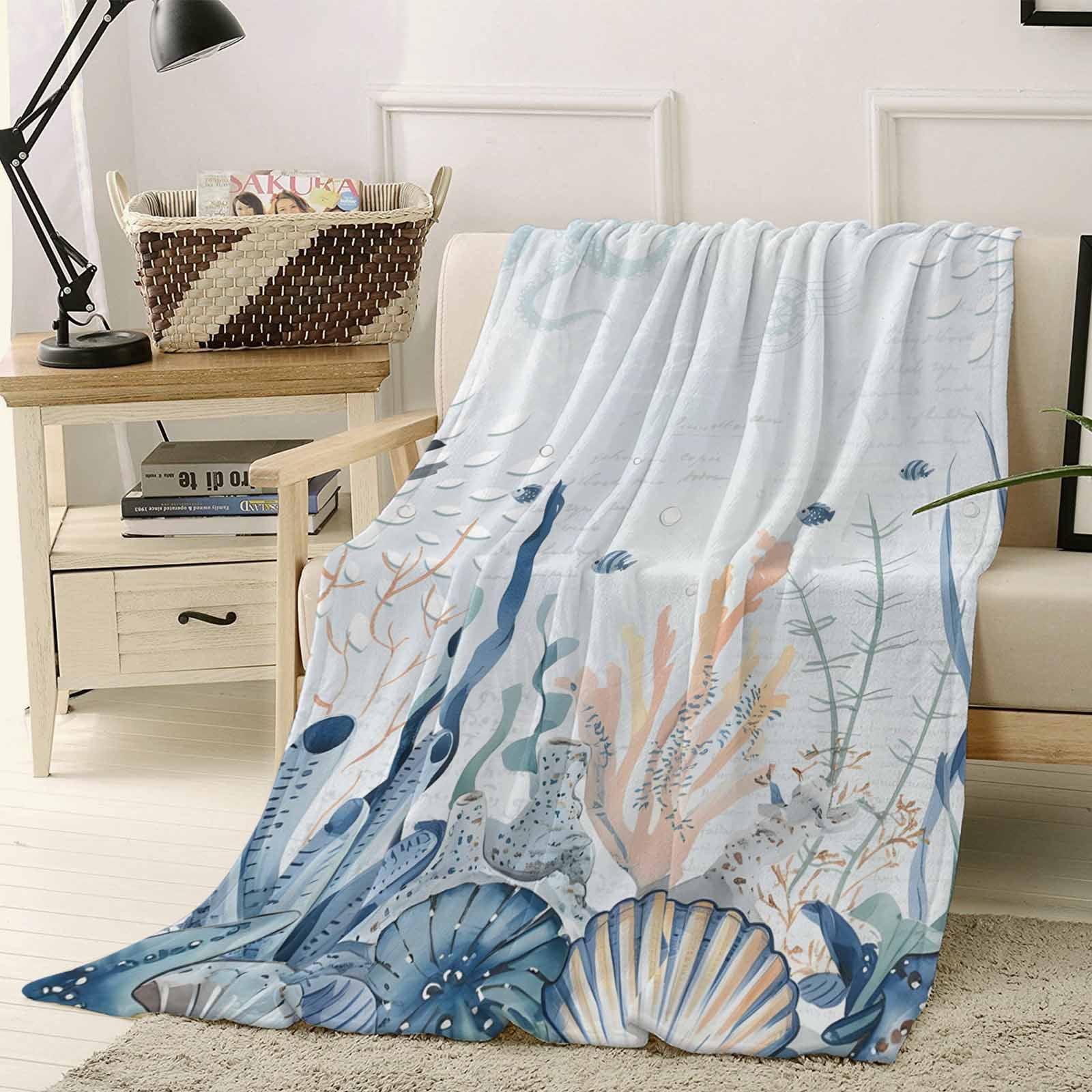 Throw Blanket Fleece Throw Blanket 40x50in, Ocean Shell Seaweed Coral ...