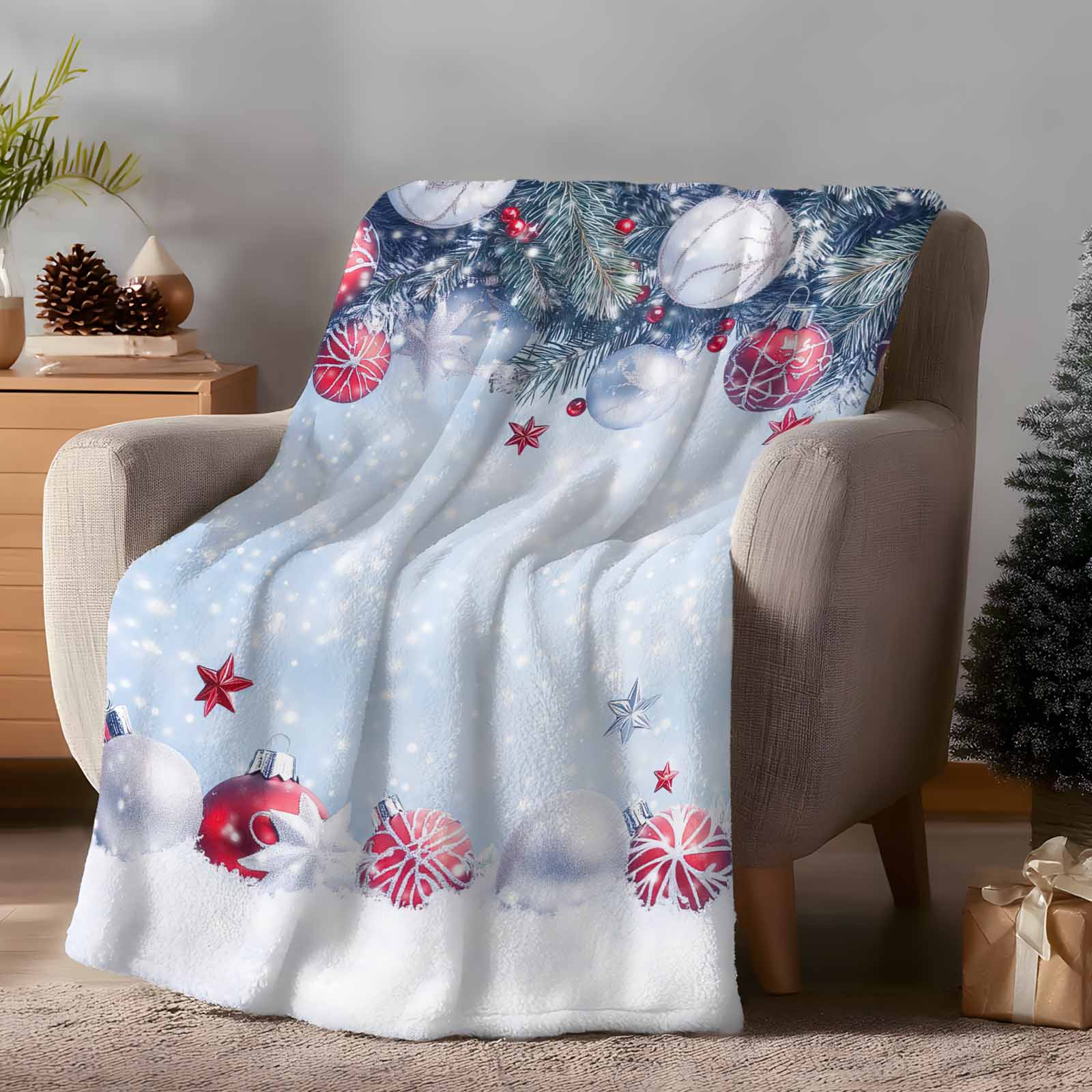 Throw Blanket Fleece Throw Blanket 40x50in, Red White Christmas Ball ...