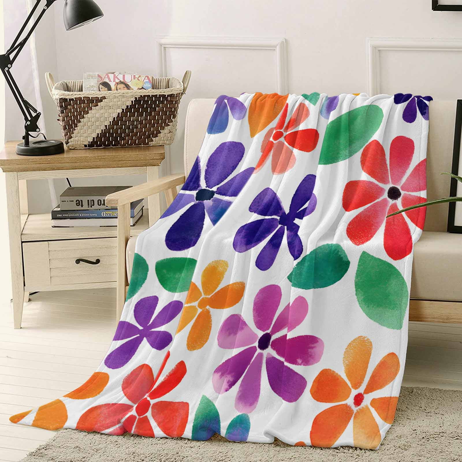 Throw Blanket Fleece Throw Blanket 40x50in, Spring Watercolor Floral ...