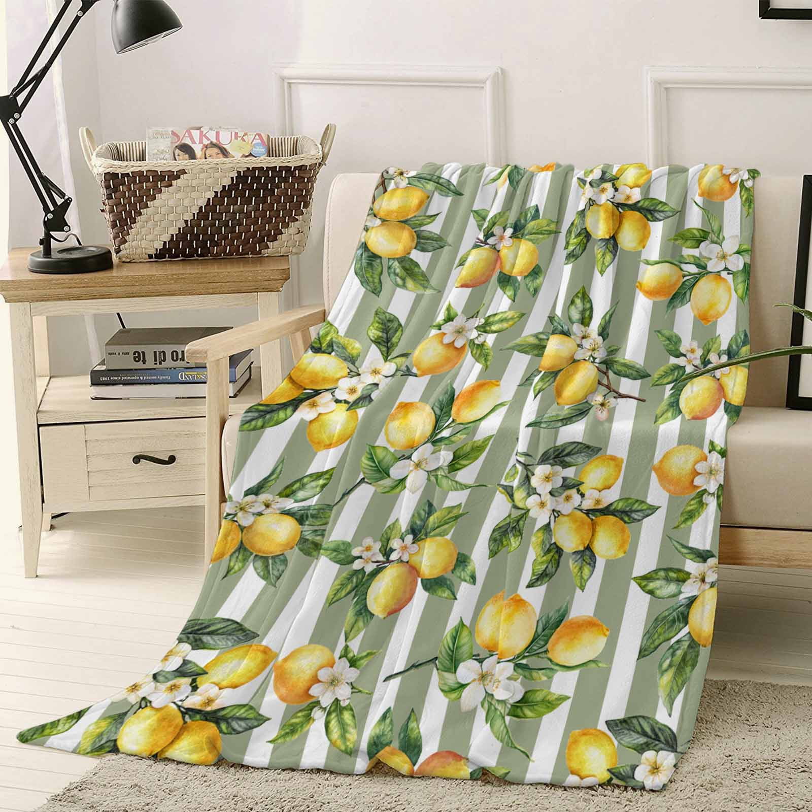 Throw Blanket Fleece Throw Blanket 40x50in, Vintage Farm Lemon Flowers ...
