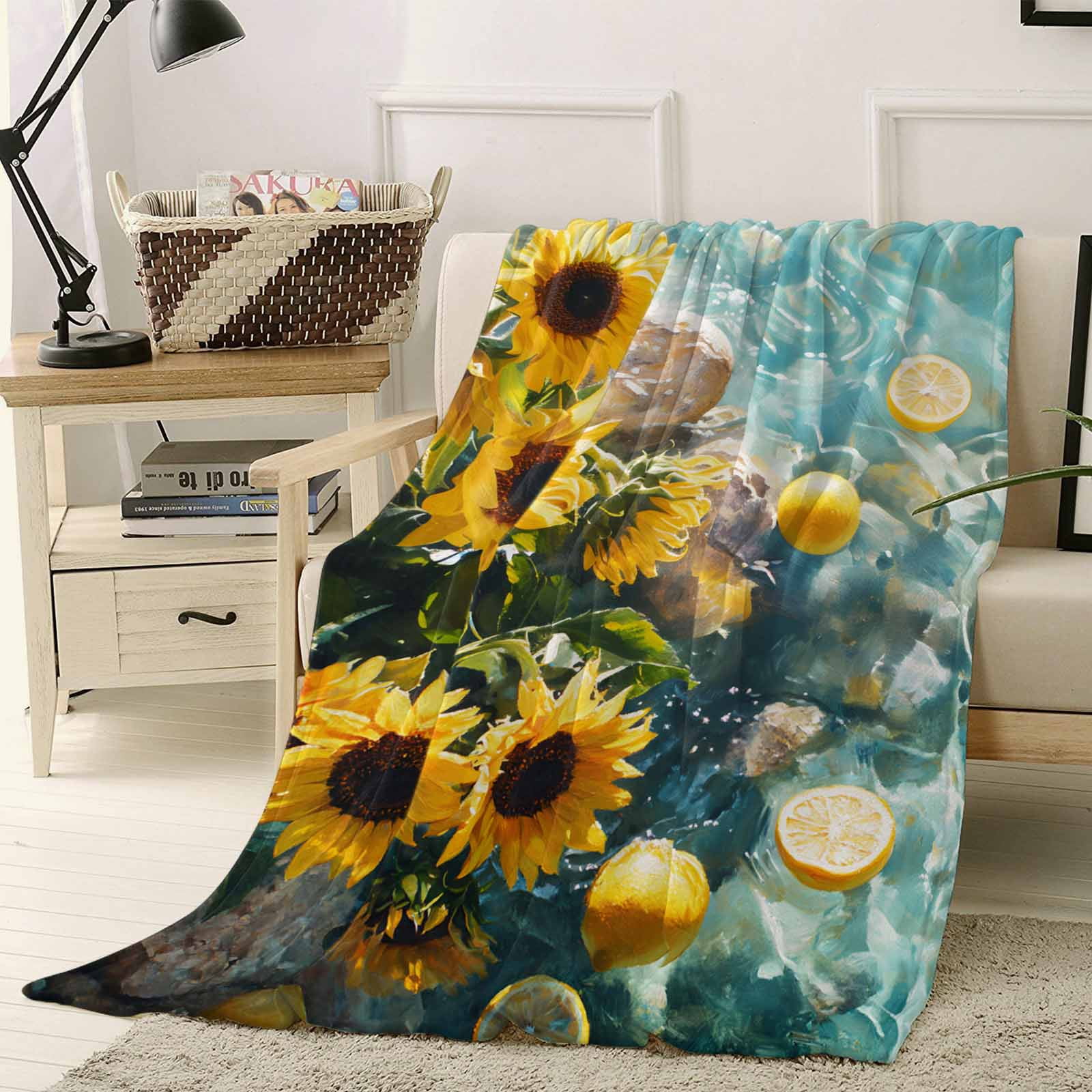 Throw Blanket Fleece Throw Blanket 40x50in, Watercolor Sunflower Lemon ...