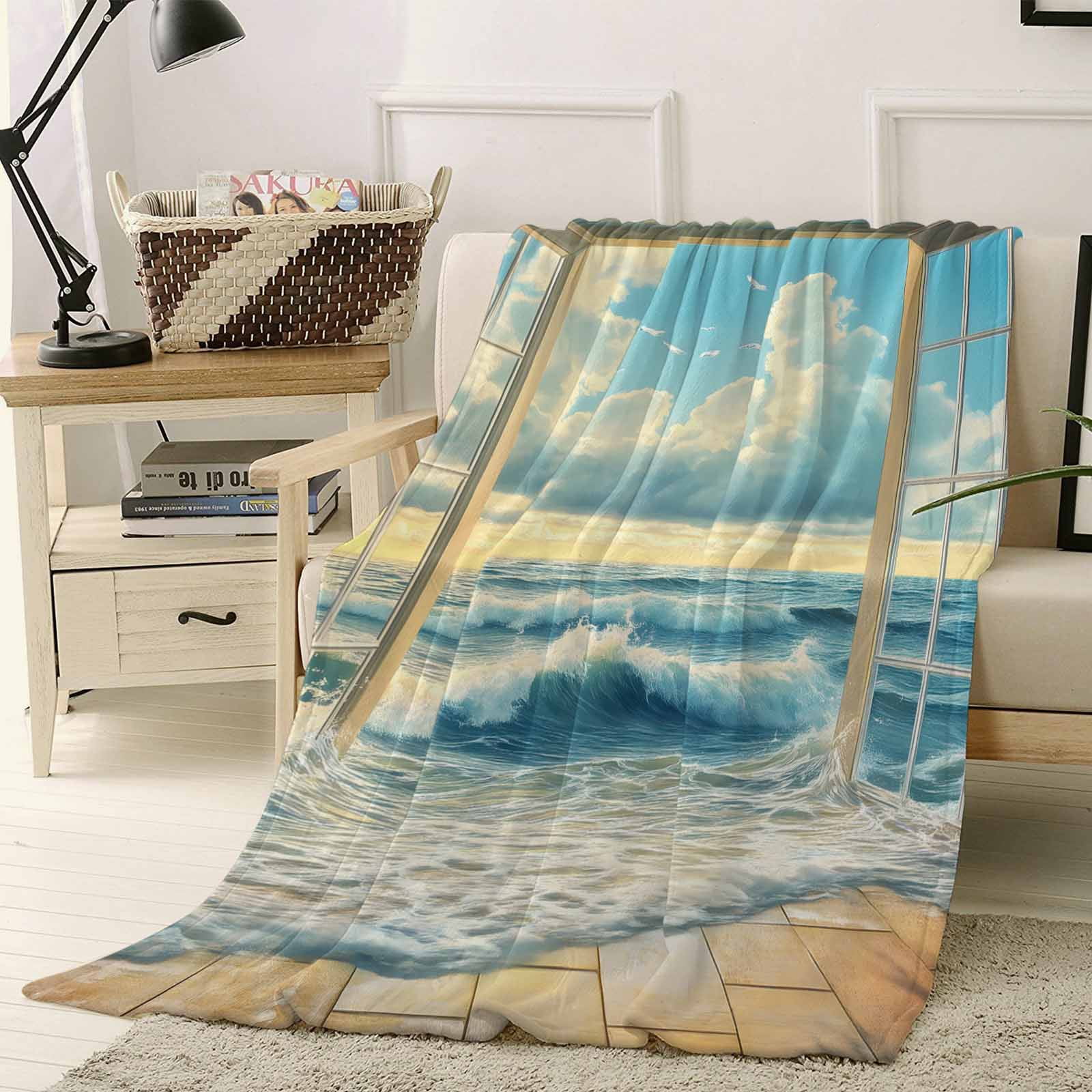 Throw Blanket Fleece Throw Blanket 40x50in, Window Scenery Blue Sky ...