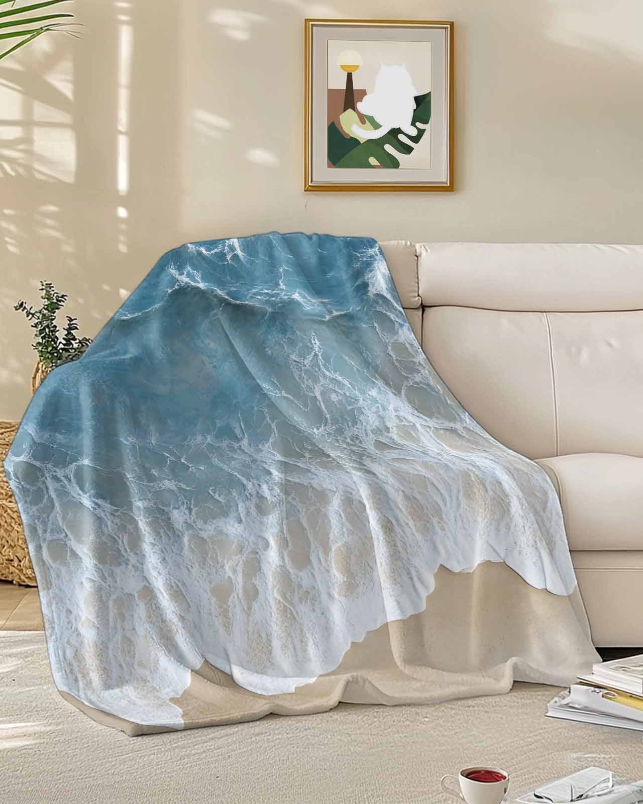 Throw Blanket Fleece Throw Blanket 50x60in, Abstract Blue White Ocean ...