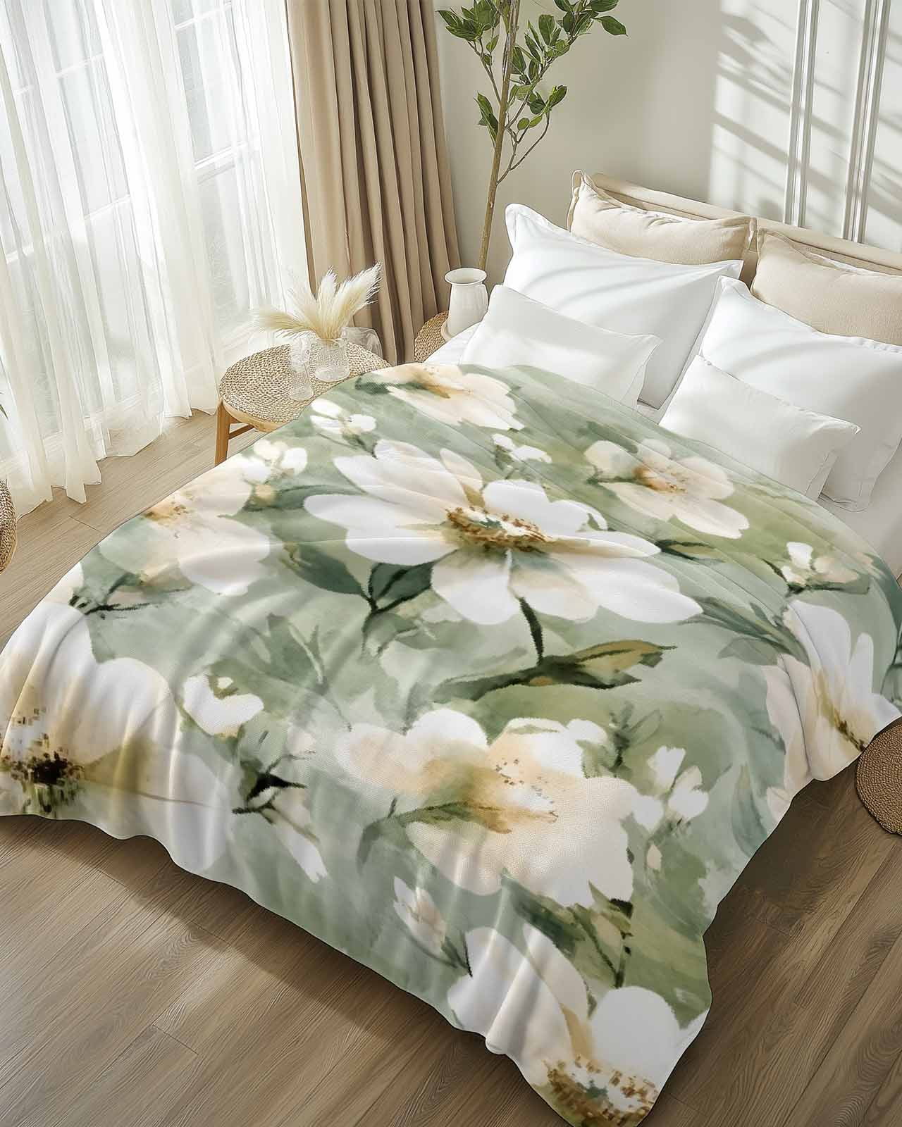 Throw Blanket Fleece Throw Blanket 50x60in, Spring Watercolor Flower ...