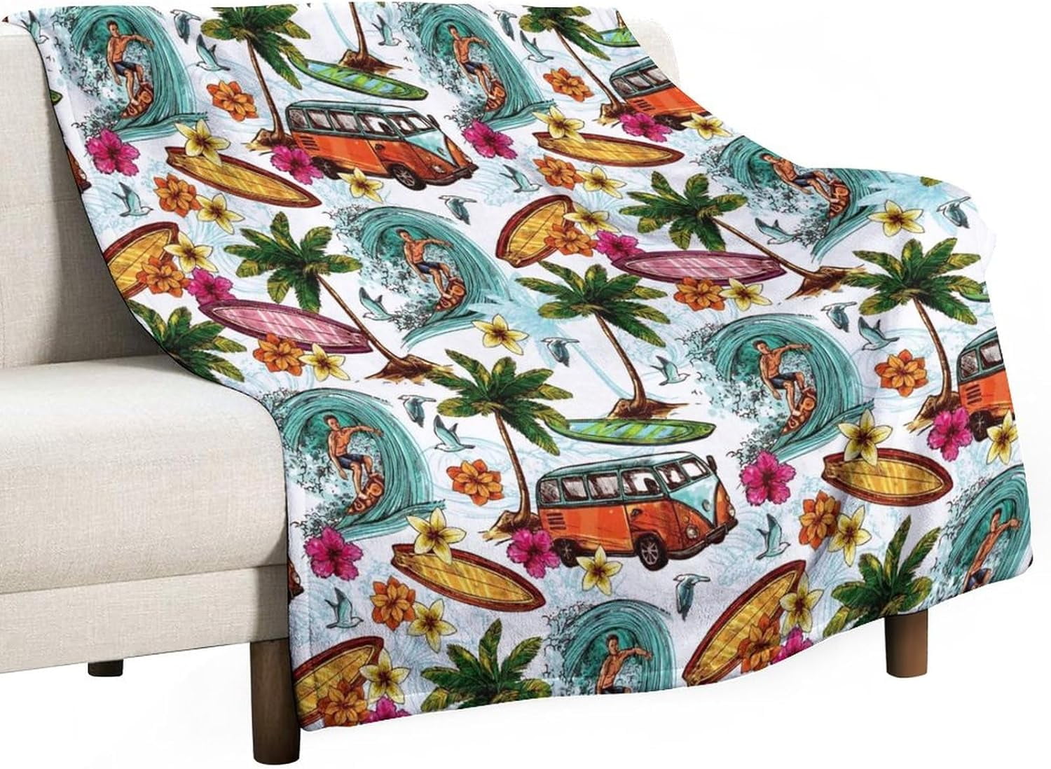 Throw Blanket - Hawaiian Surf Palm Flower Blanket Soft Flannel Throw ...