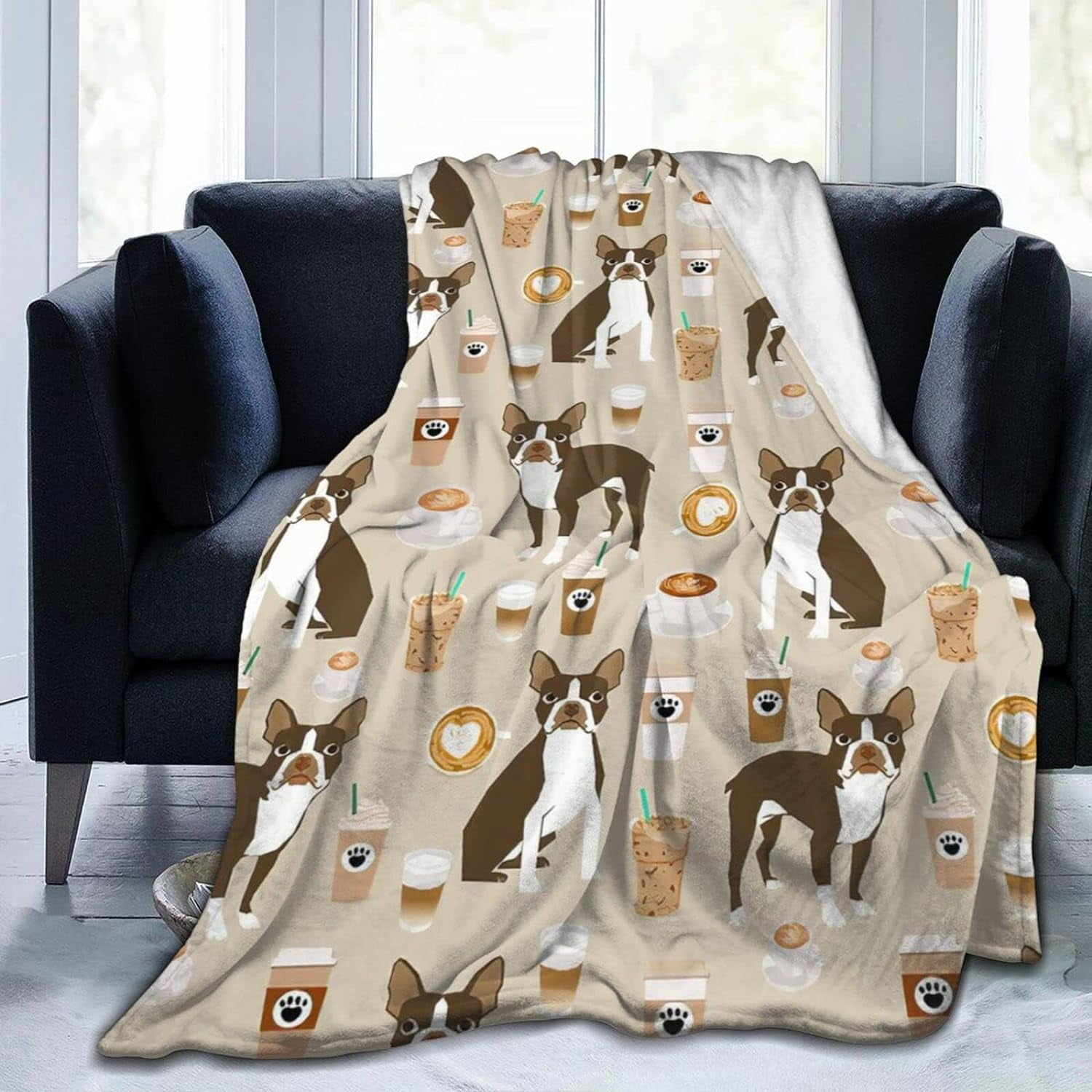 Throw Blanket Soft Flannel Blanket Warm Blankets Brown Boston Terrier ...