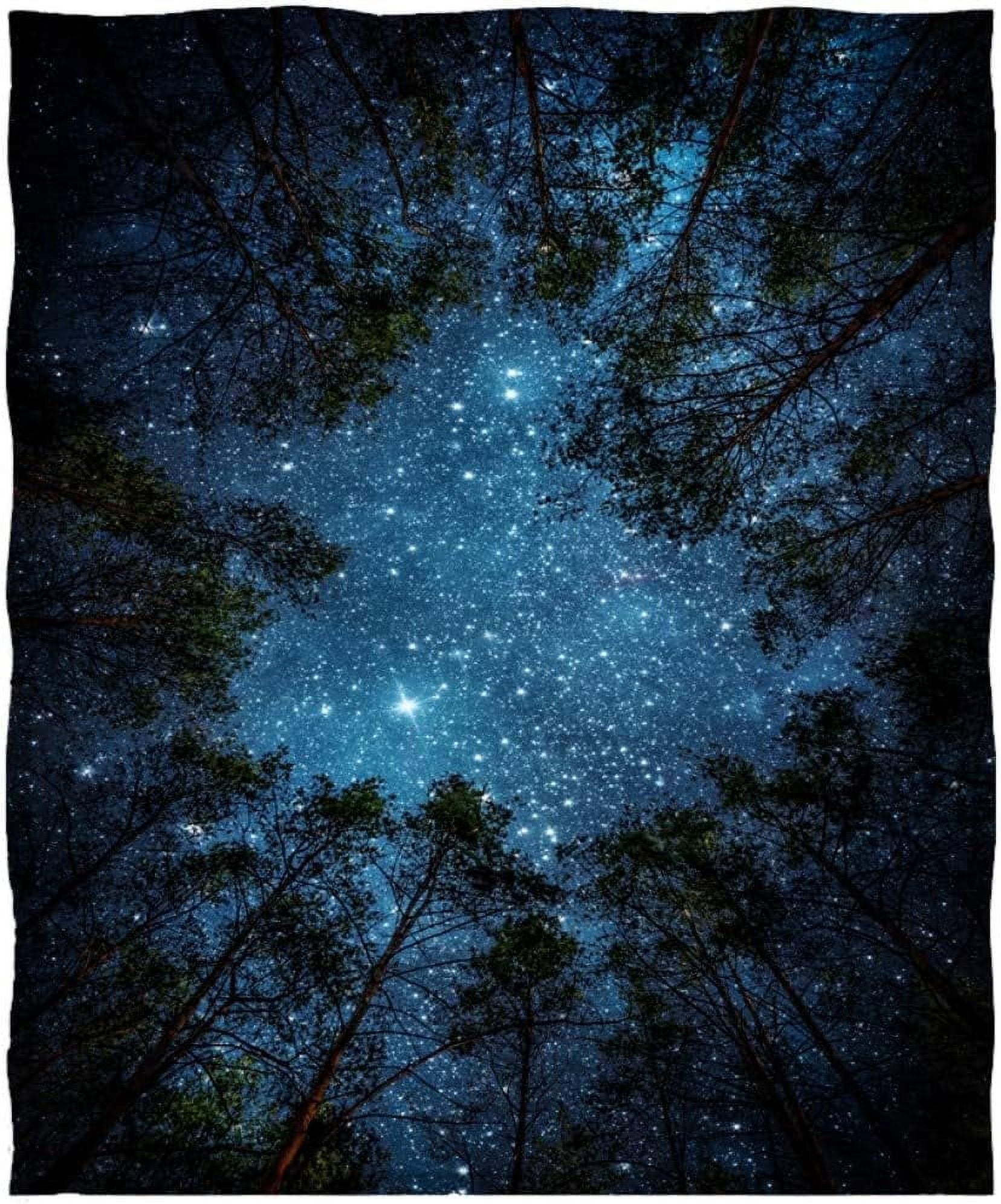 Throw Blanket, Starry Night Galaxy Forest Trees Fleece Throw Blanket ...