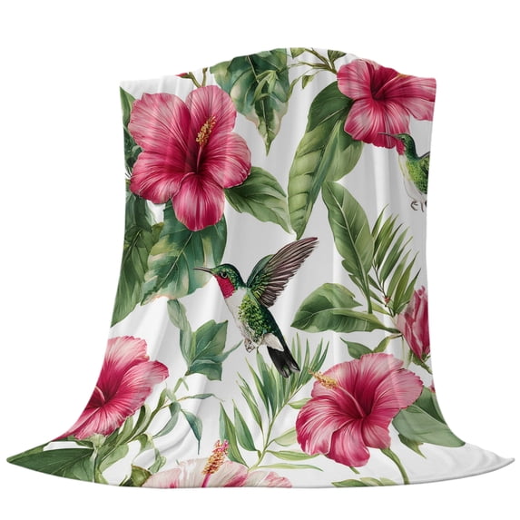 Throw Blanket Summer Pink Hibiscus Hummingbirds,Warm Soft Lightweight ...