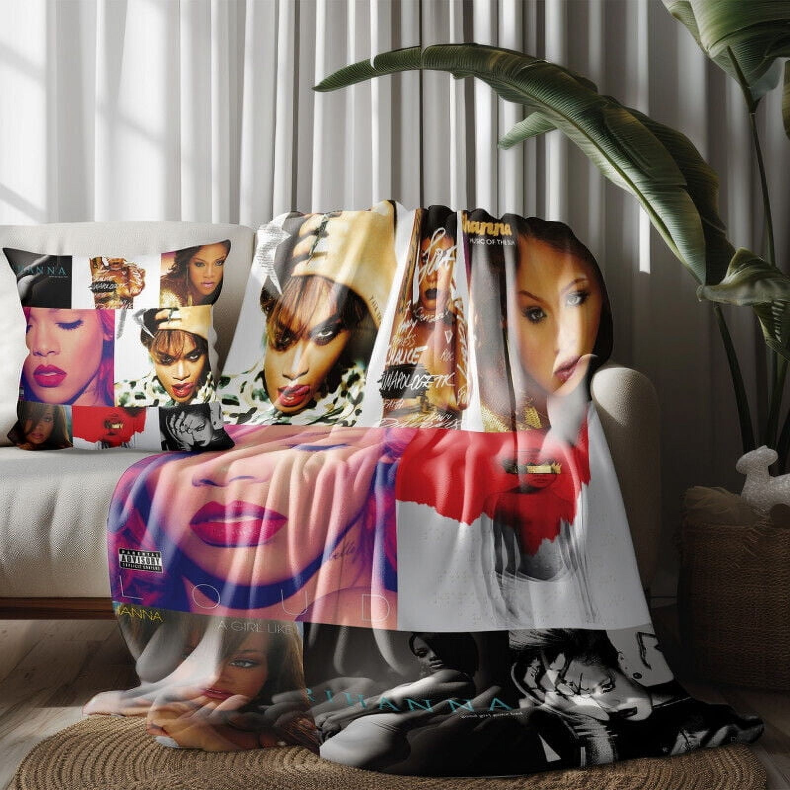 Throw Blanket and Pillowcase Set of 2，Rihanna Album Music Thin Bed ...
