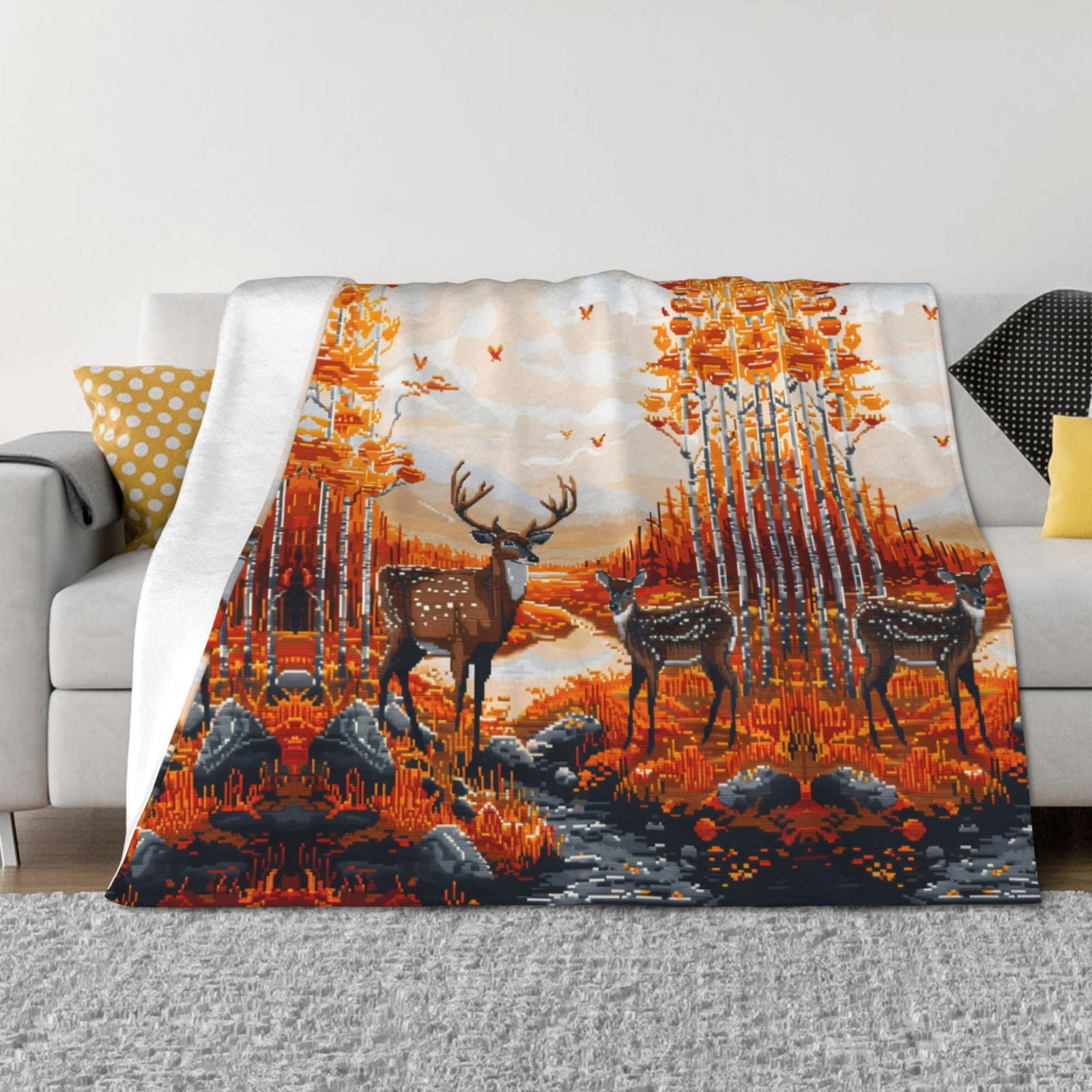 Throw Blanket for Couch, Deer in an Autumn Forest Soft Comfy Warm Plush ...