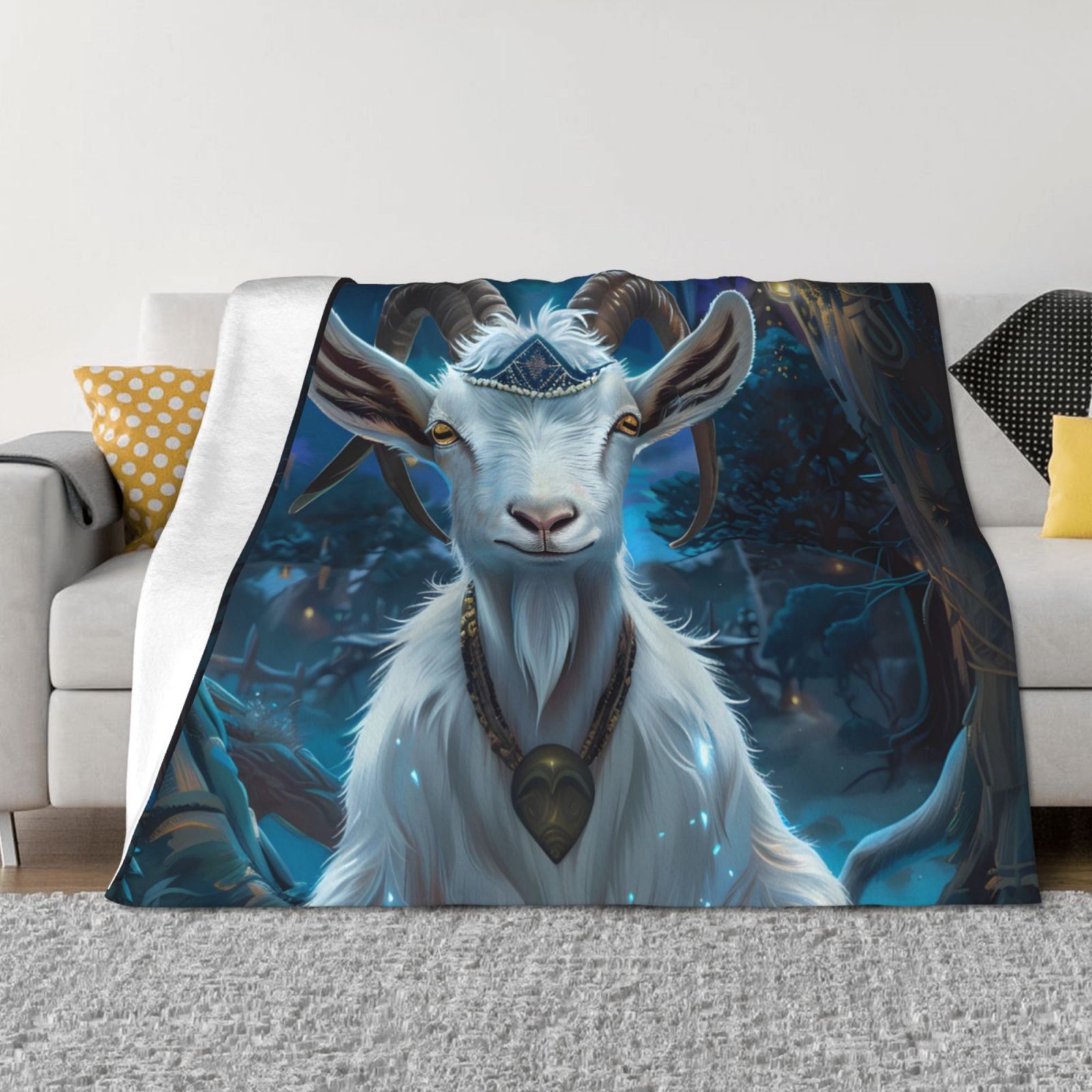 Throw Blanket for Couch, Forest Meditating Goat Soft Comfy Warm Plush ...