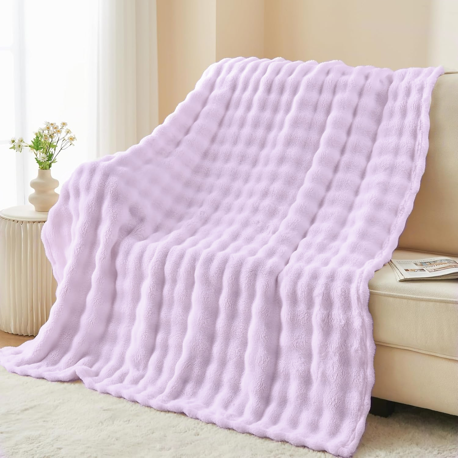 Evlmd Dark Grey Fleece Throw Blanket Full Size 71" x 80", 3D Bubble ...
