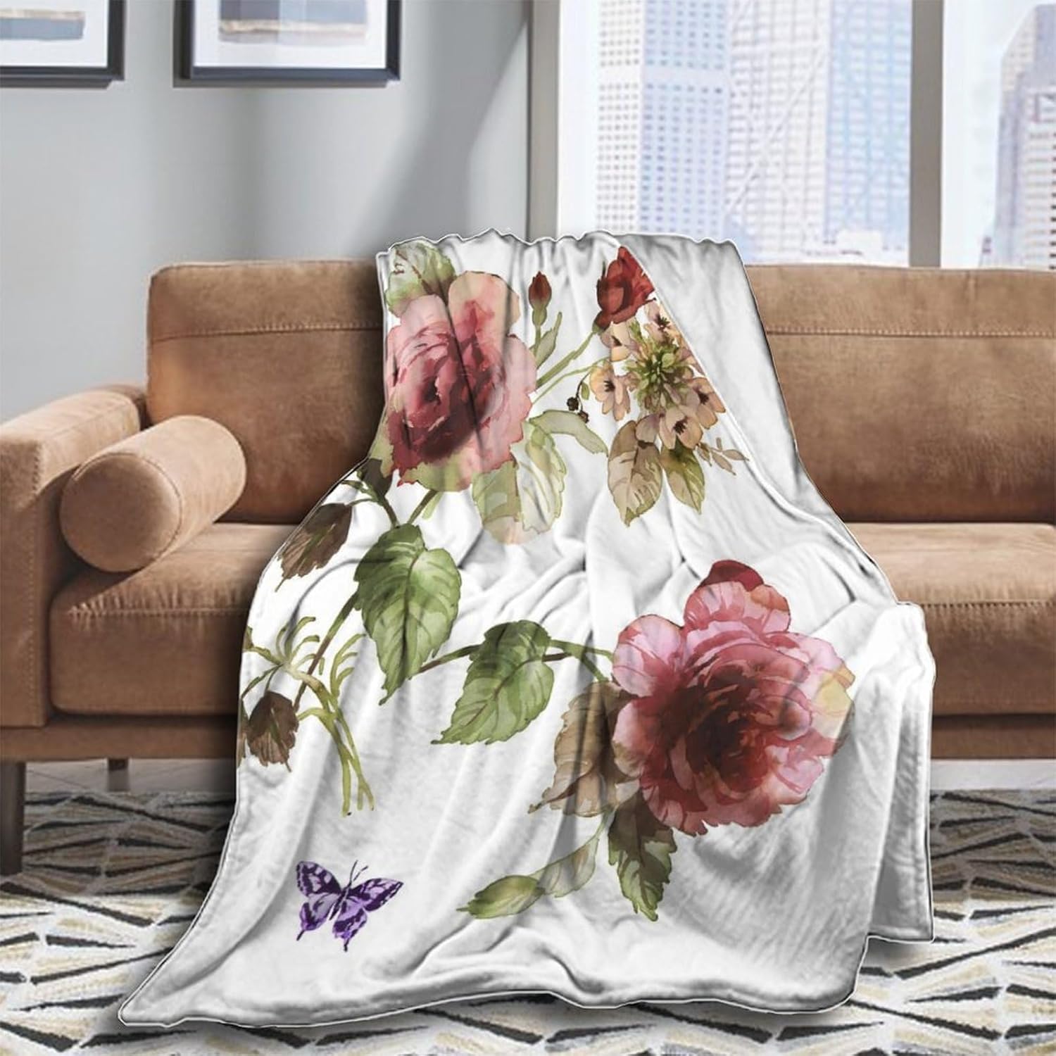 Throw Blanket for Couch Soft Flower Shabby Chic Roses Buds Leaves ...