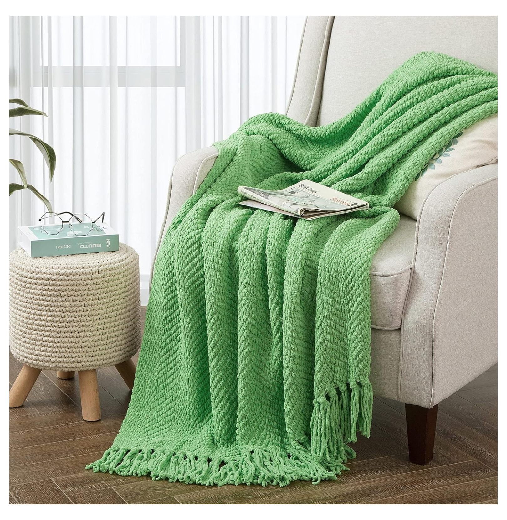 Throw Blanket for Couch Soft Knitted Textured Couch Cover Green Tweed ...