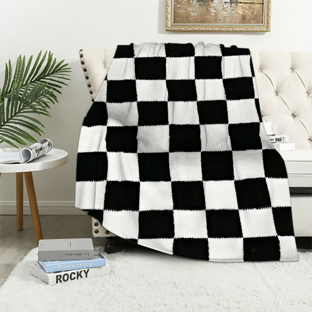 Throw Blankets Checkered Chessboard Plaid Fuzzy Warmer Comfort ...