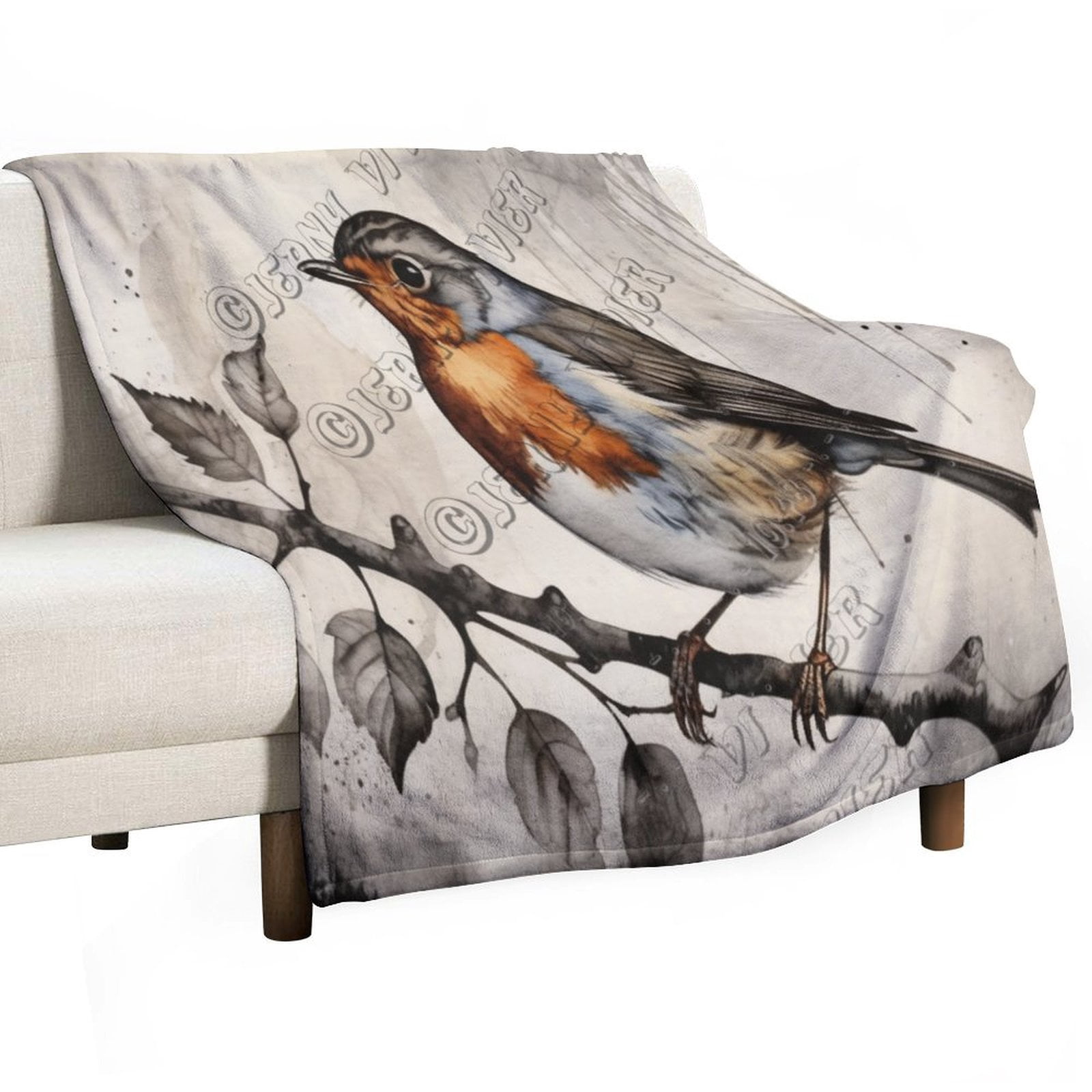 Throw Blankets Flannel Blanket With Robin Bird Themed, Great for Sofas ...
