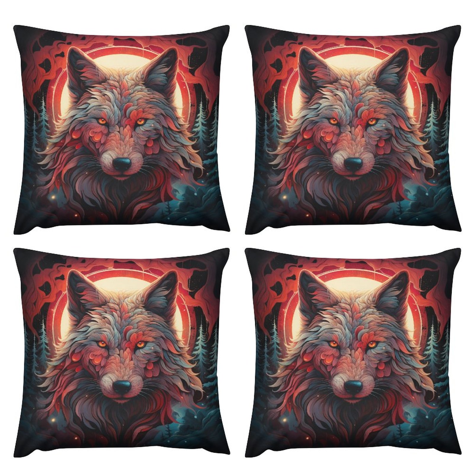 Throw Pillow Colorful Lone Wolf 18 "x18 " (4 Pieces Set) Pillow Cases ...