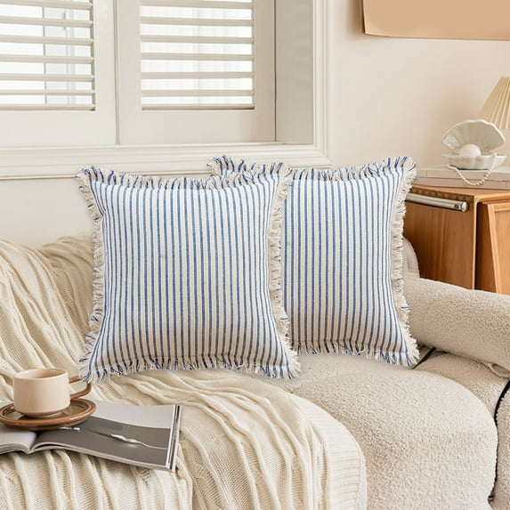 Throw Pillow Cover 17.7"x17.7" | Wind Stripe Tassel | Linen Look ...
