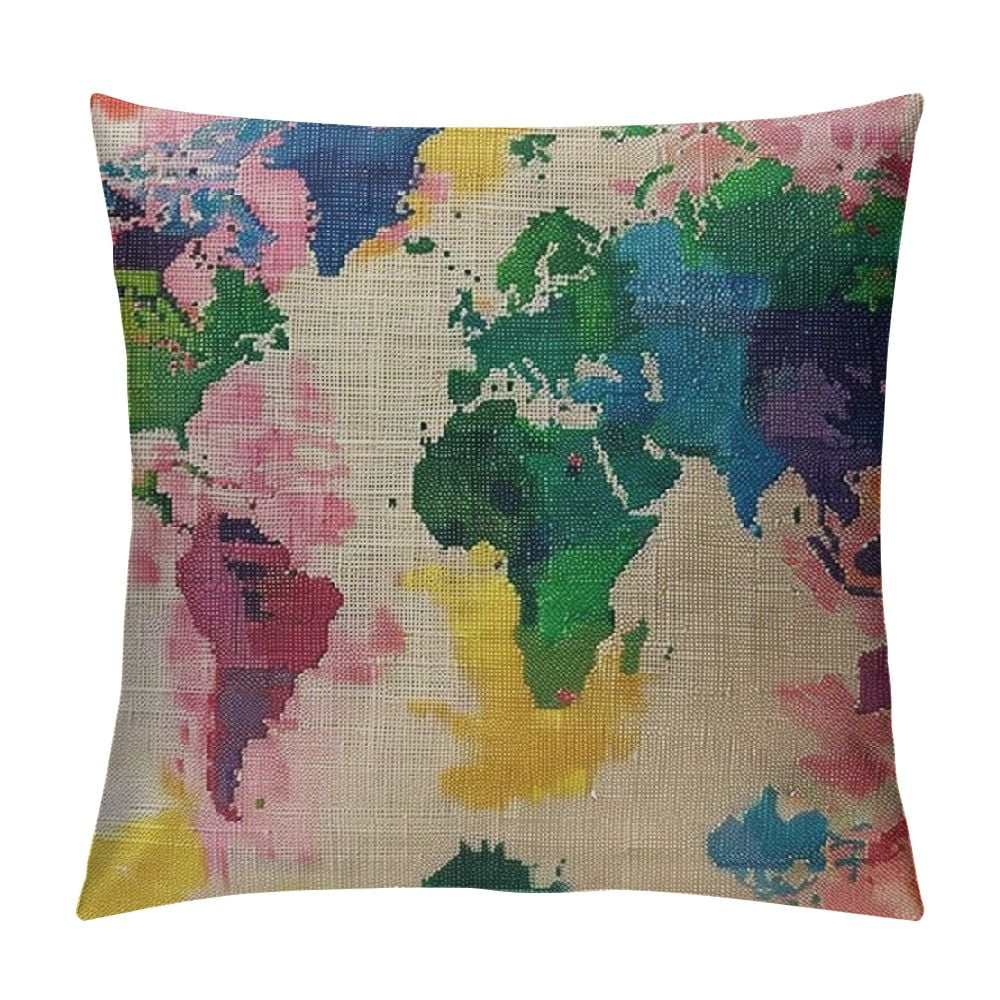 Throw Pillow Cover Ink World Map Paint Splattered Abstract Splat ...