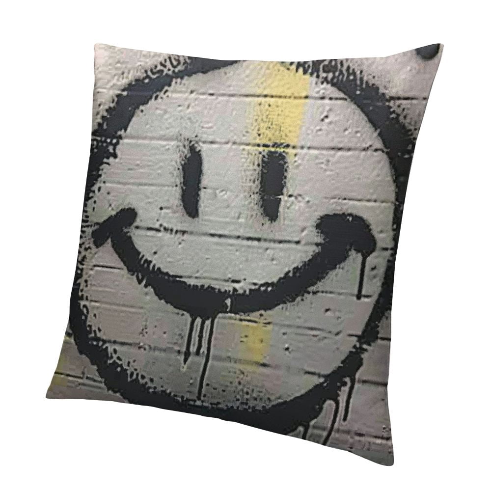 Throw Pillow Cover Spray Graffiti Emoticon Wink Face Sprayed in Black ...