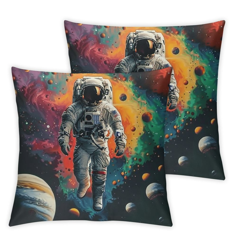 Throw Pillow Cover Square Colorful Modern Astronaut Space Satin Square Throw Pillow Covers ...