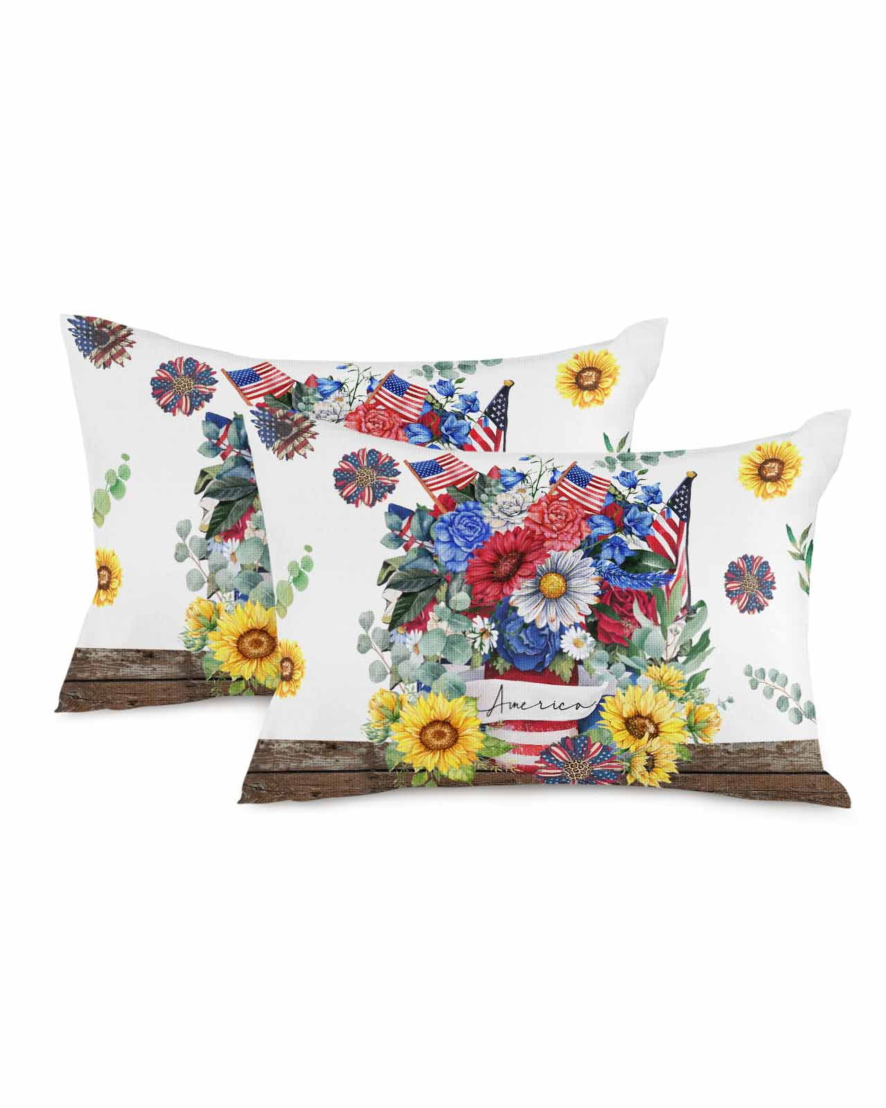 Throw Pillow Covers 12x20 Set of 2 4th of July Linen Decorative Zipper ...