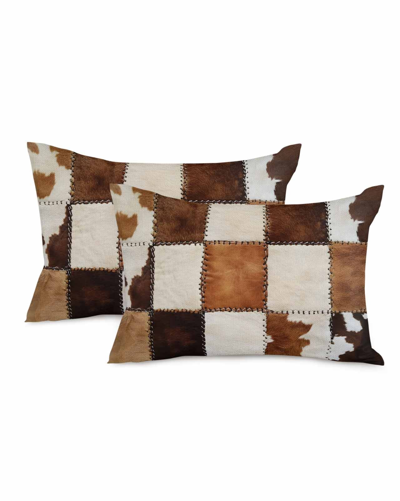 Throw Pillow Covers 12x20 Set of 2 Brown Cow Print Linen Decorative ...