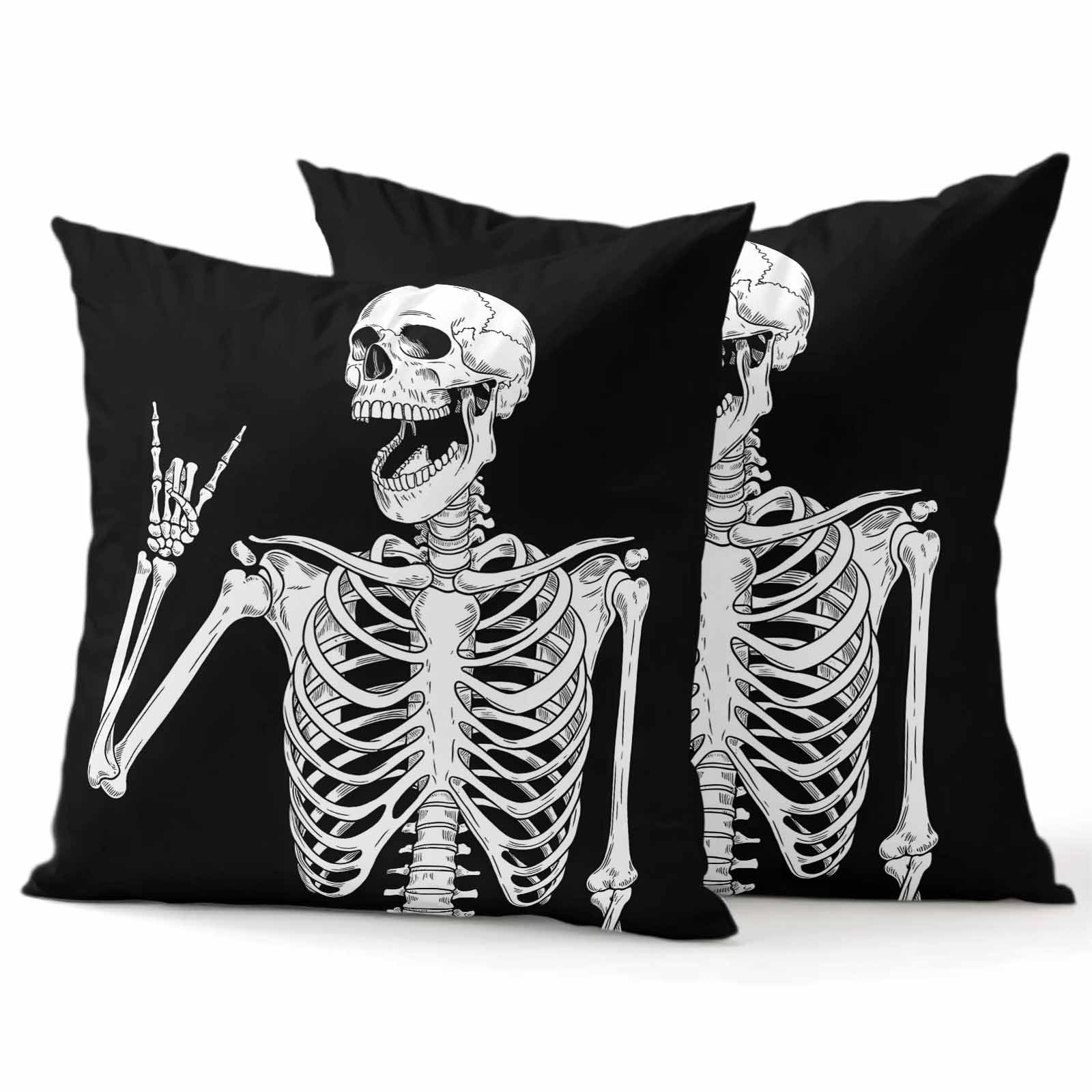 Throw Pillow Covers 16x16 Inch Set of 2 Funny Skull Halloween ...