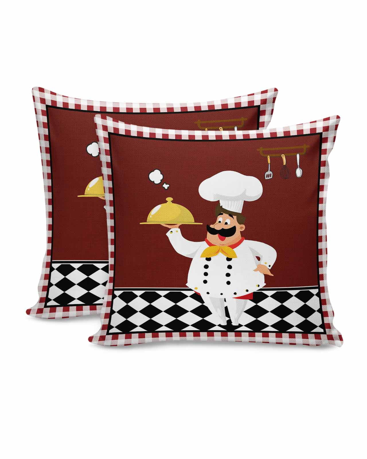Throw Pillow Covers 16x16 Set of 2 Cartoon Chef Kitchen Linen ...