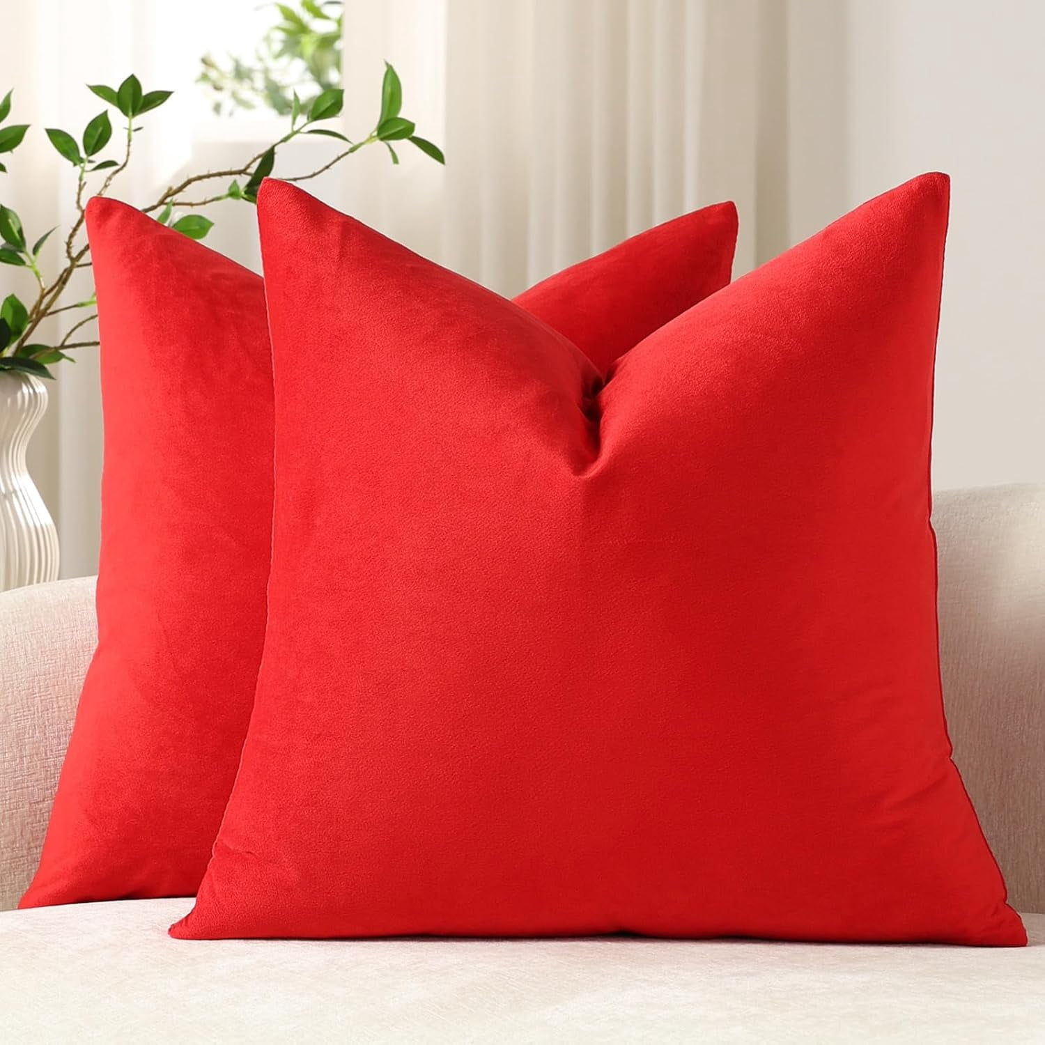 Throw Pillow Covers 18x18 Red: 2 Pack Cozy Soft Velvet Square ...